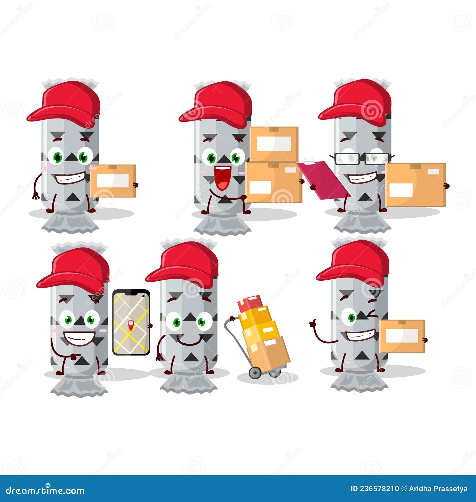 Cartoon Character Design of White Long Candy Package Working As a ...