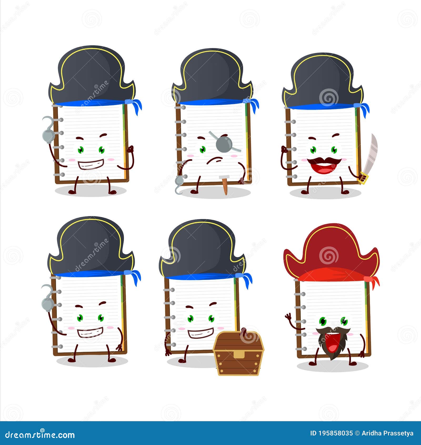 Cartoon Character of Diary Notes with Various Pirates Emoticons Stock ...