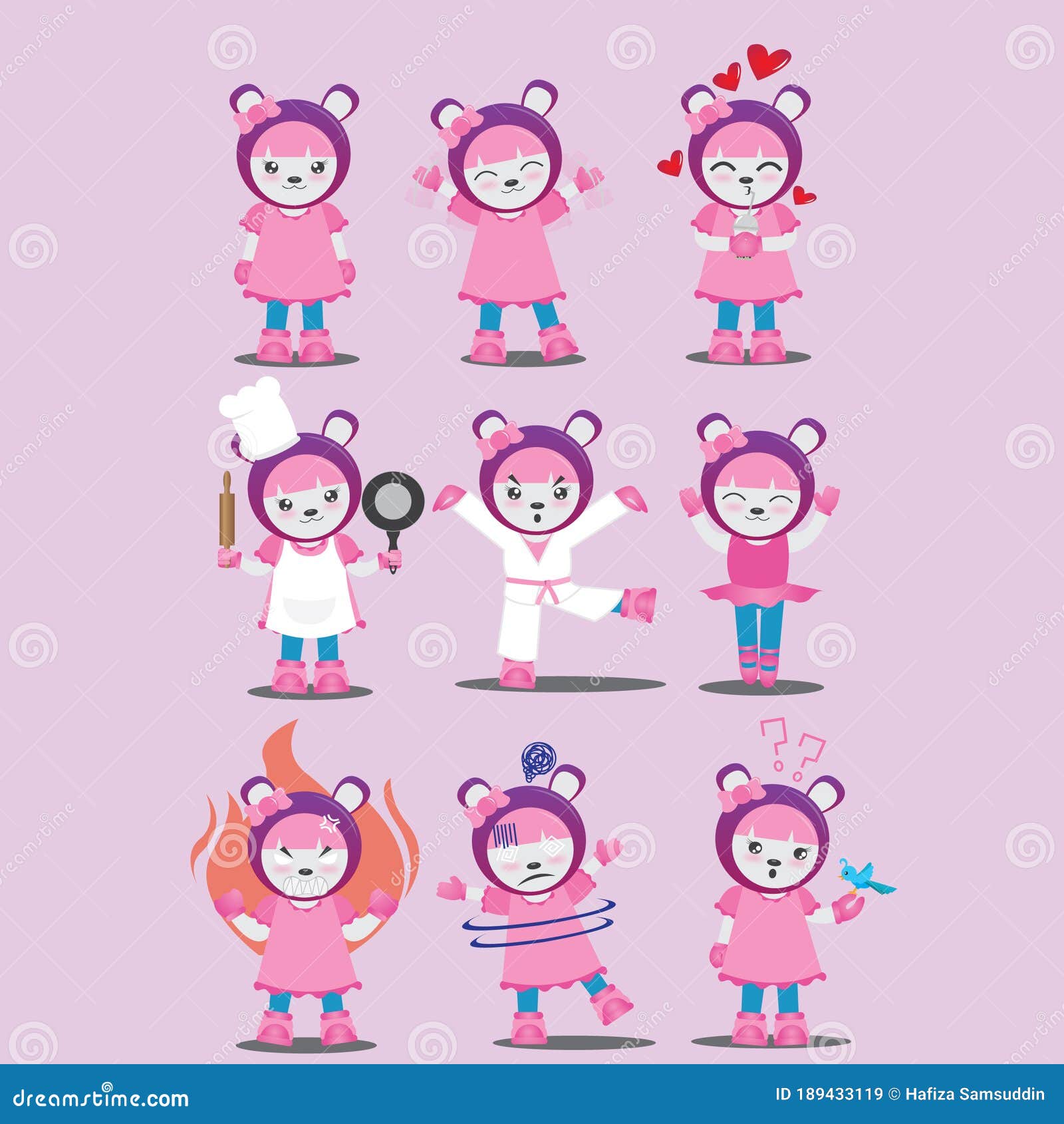 Cartoon Character with Different Actions. Vector Illustration ...