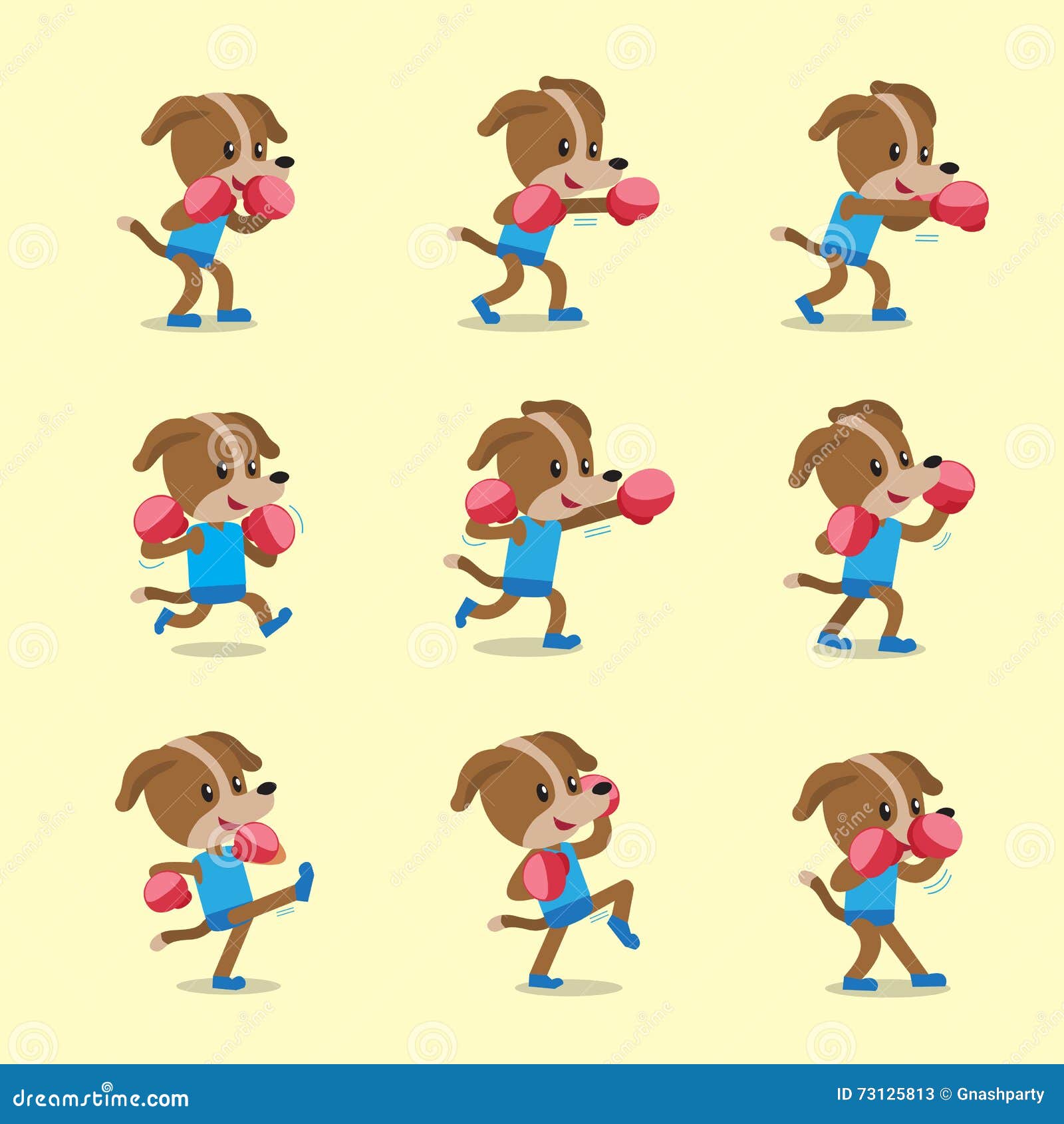 Cartoon Character Dog Doing Kickboxing Workout Set Stock Vector ...