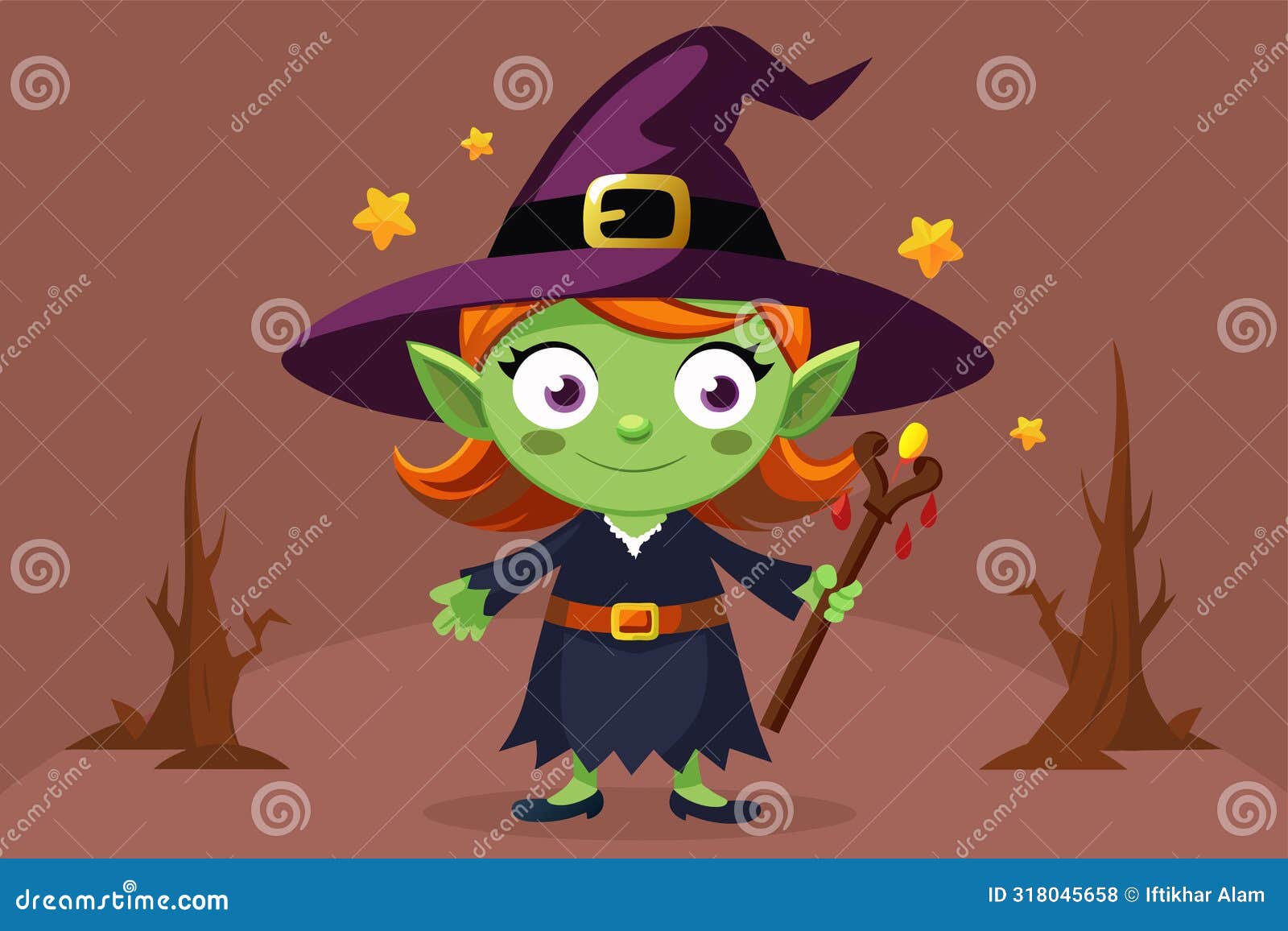 Cartoon Character Dressed As a Witch Holding a Broom, Witch ...