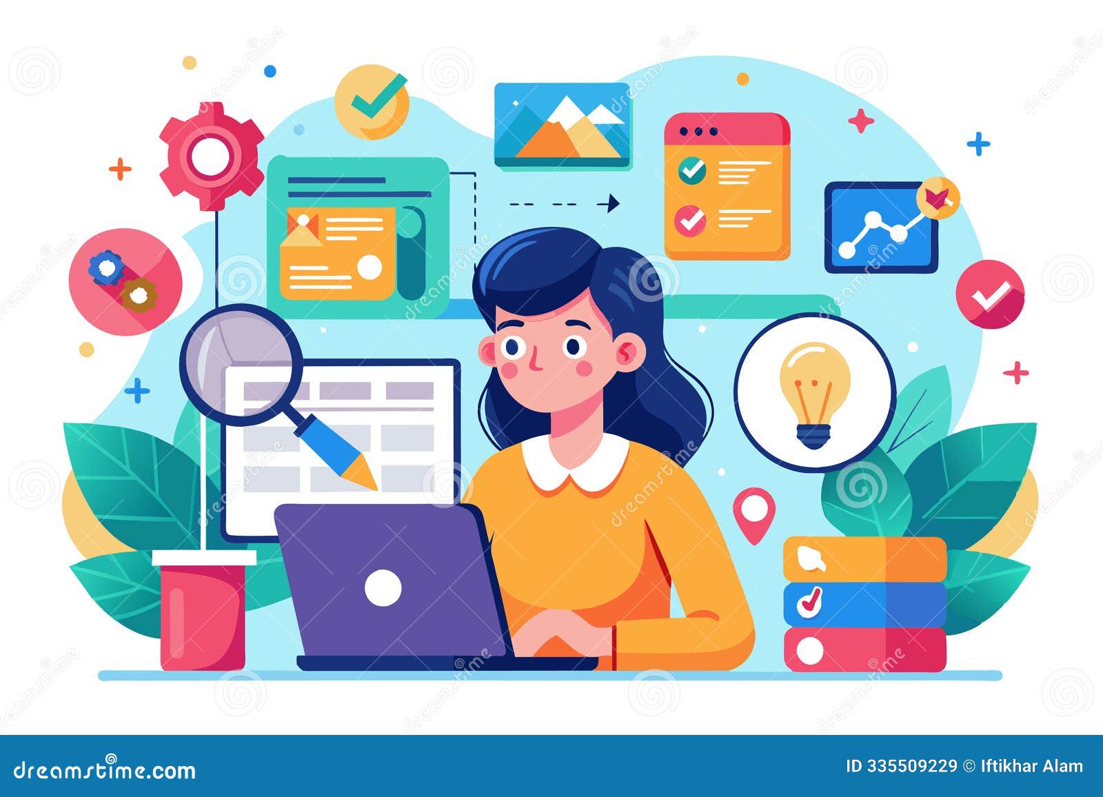 A Cartoon Character Engaged in User Research Surrounded by Visual Aids ...