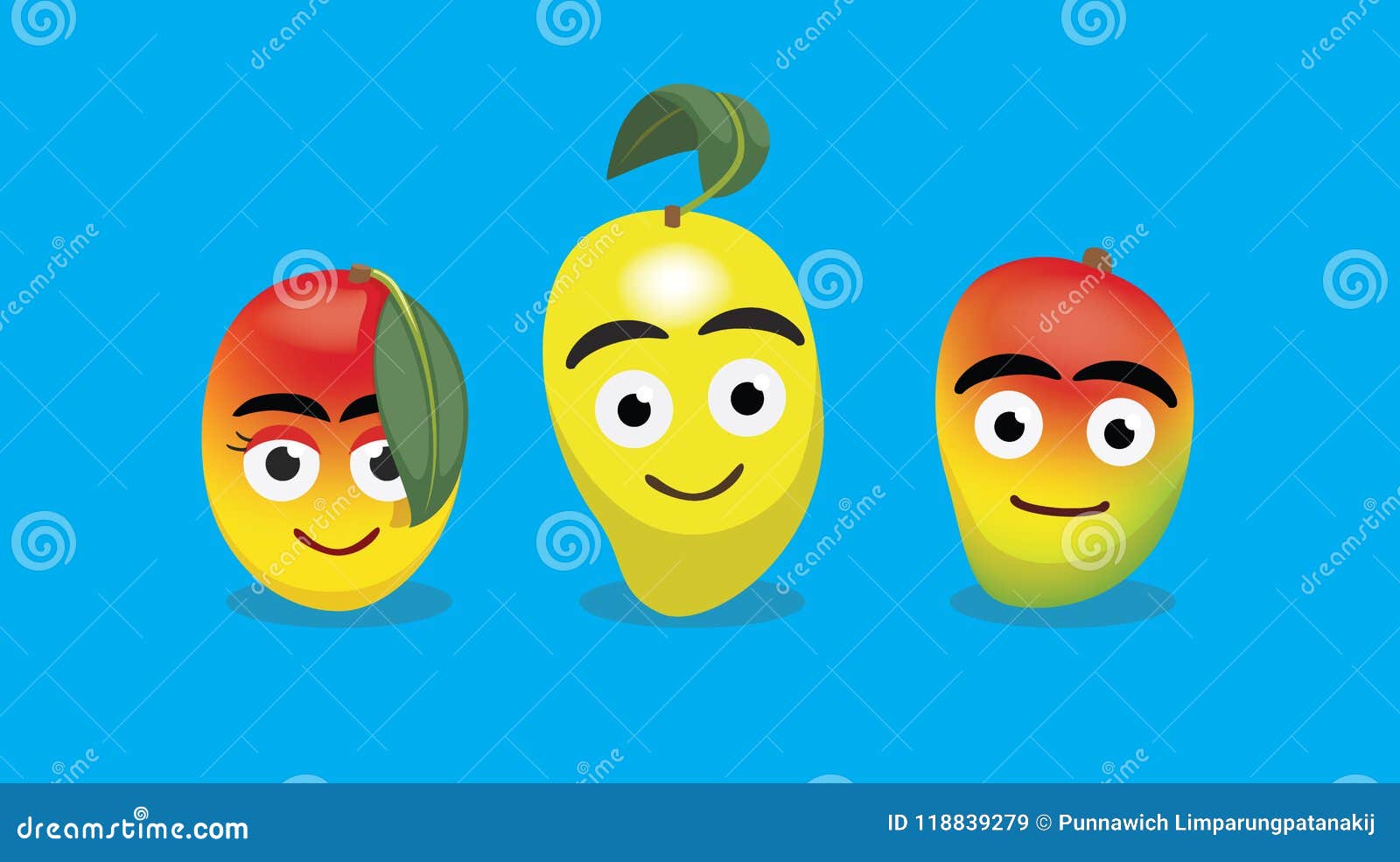Cute Mango Cartoon Character Faces Vector Illustration Stock Vector ...