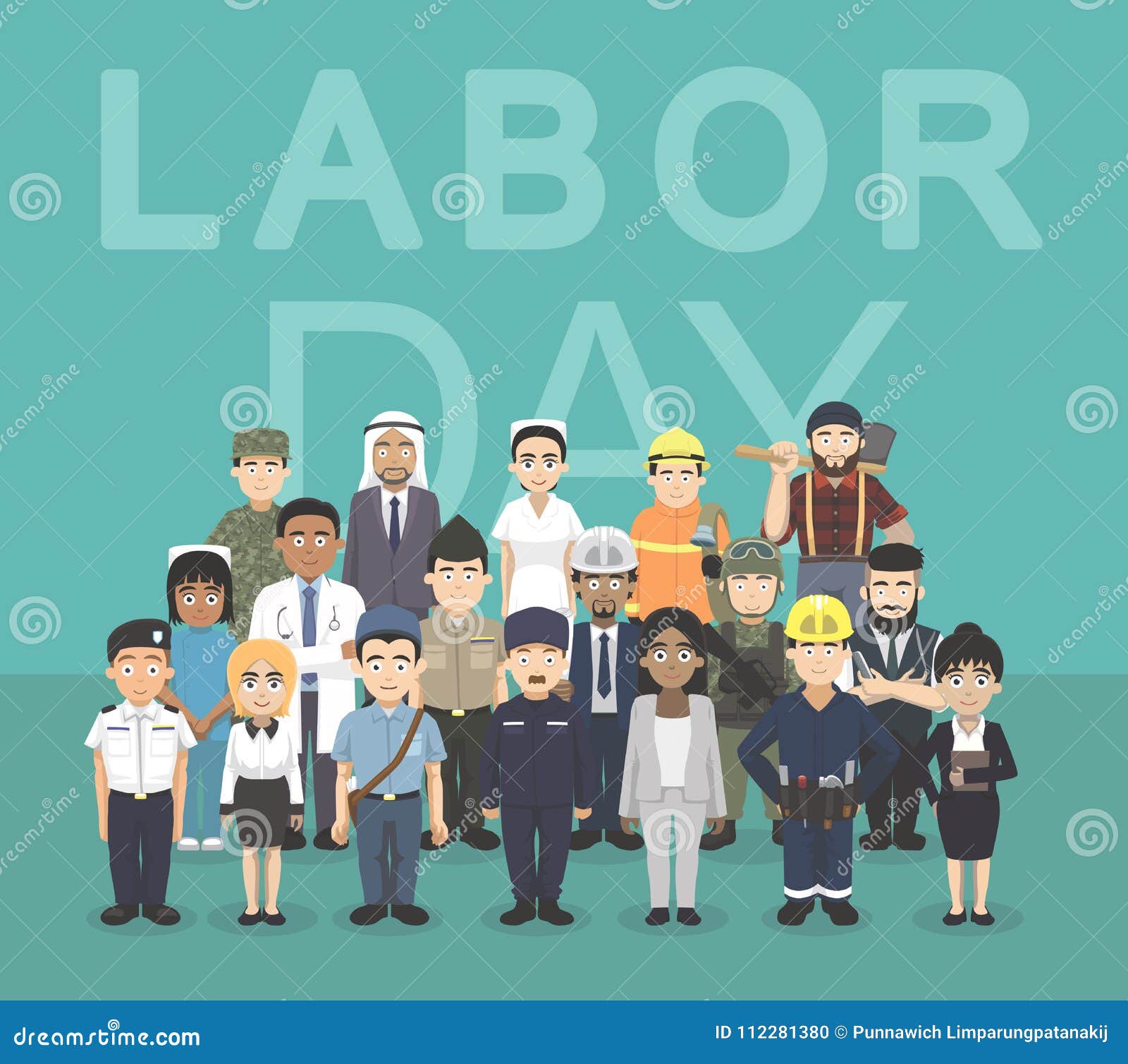 Labor Day Worker Occupation Cute Characters Cartoon Vector Illustration ...