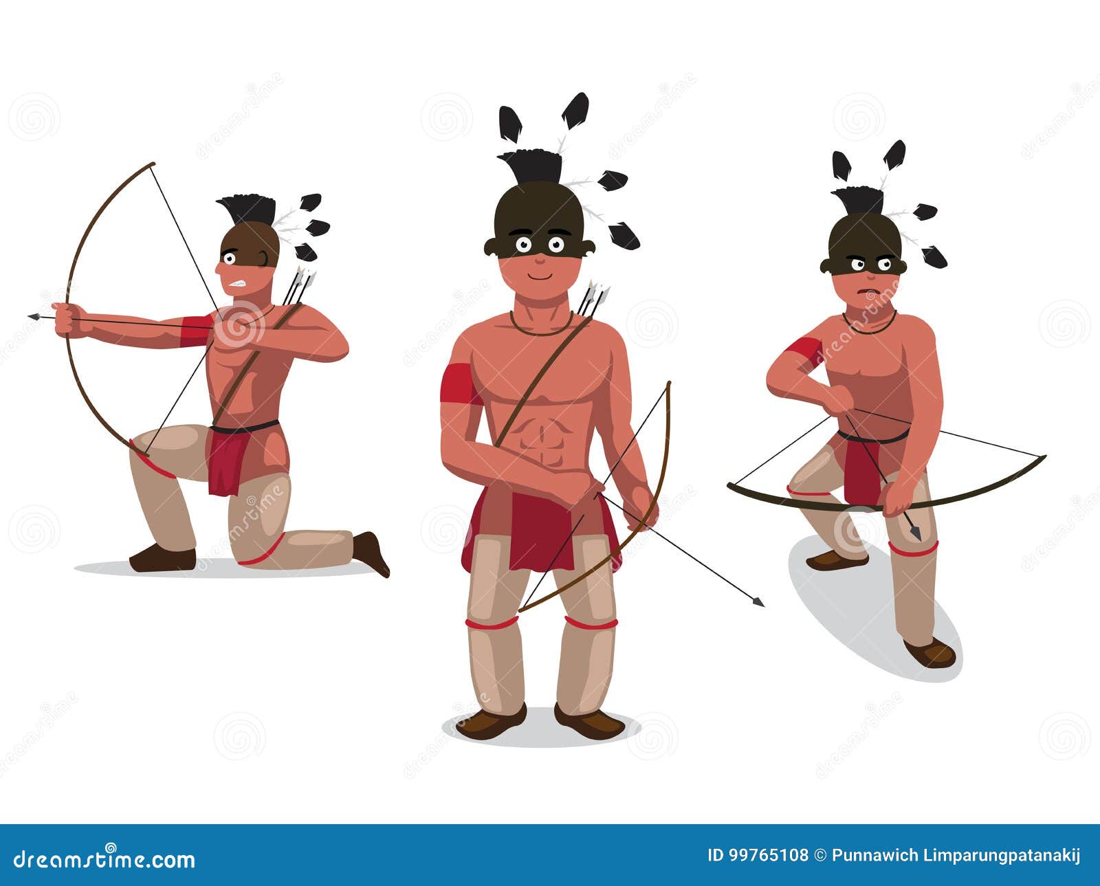 Native American Archer Poses Cartoon Vector Illustration Stock Vector ...