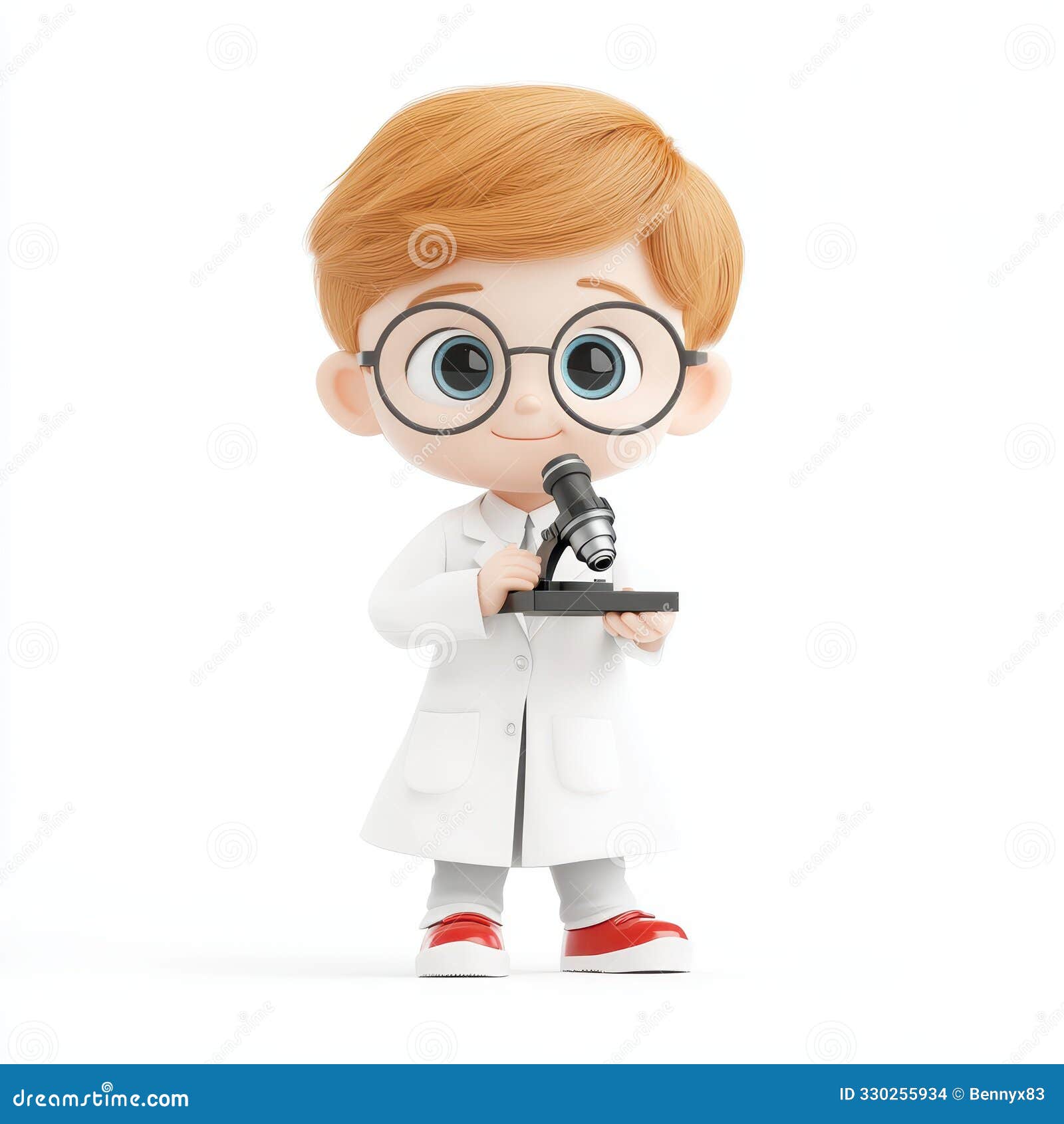 Cartoon Character Examining Samples with a Microscope in a Laboratory ...