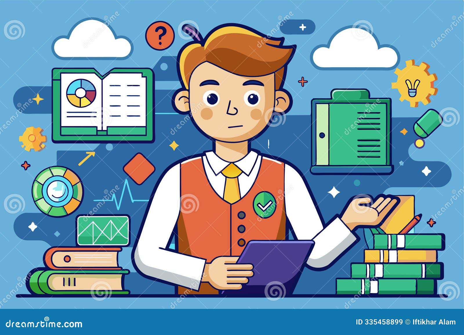 A Cartoon Character Explores Logic Concepts Surrounded by Books and ...