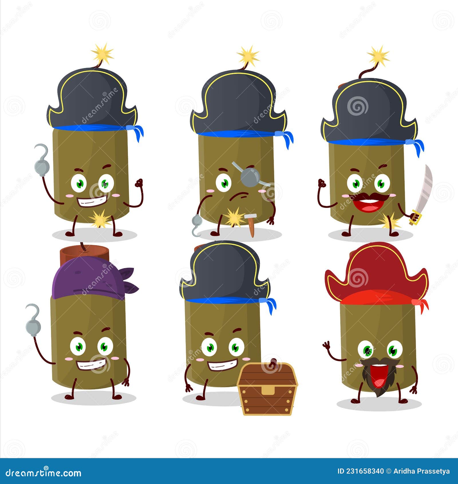 Cartoon Character of Firecracker Explosive with Various Pirates ...