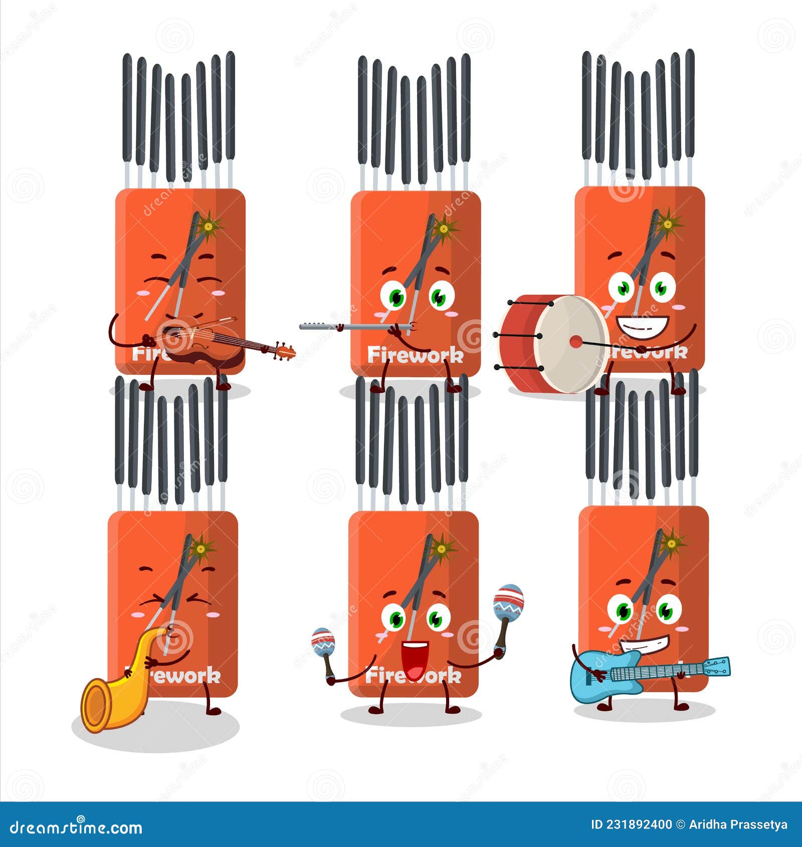Cartoon Character of Firework Playing Some Musical Instruments Stock ...