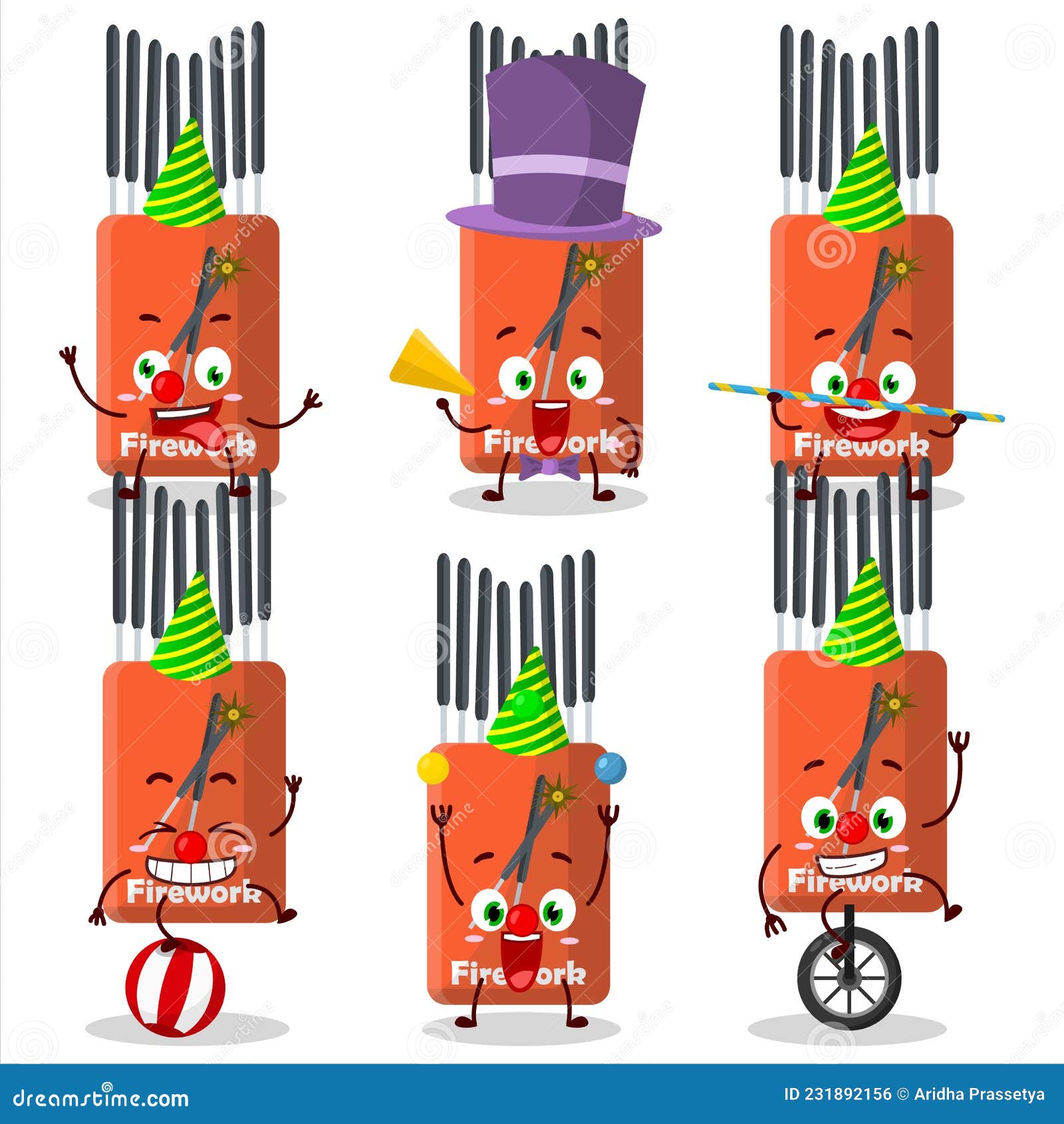 Cartoon Character of Firework with Various Circus Shows Stock Vector ...