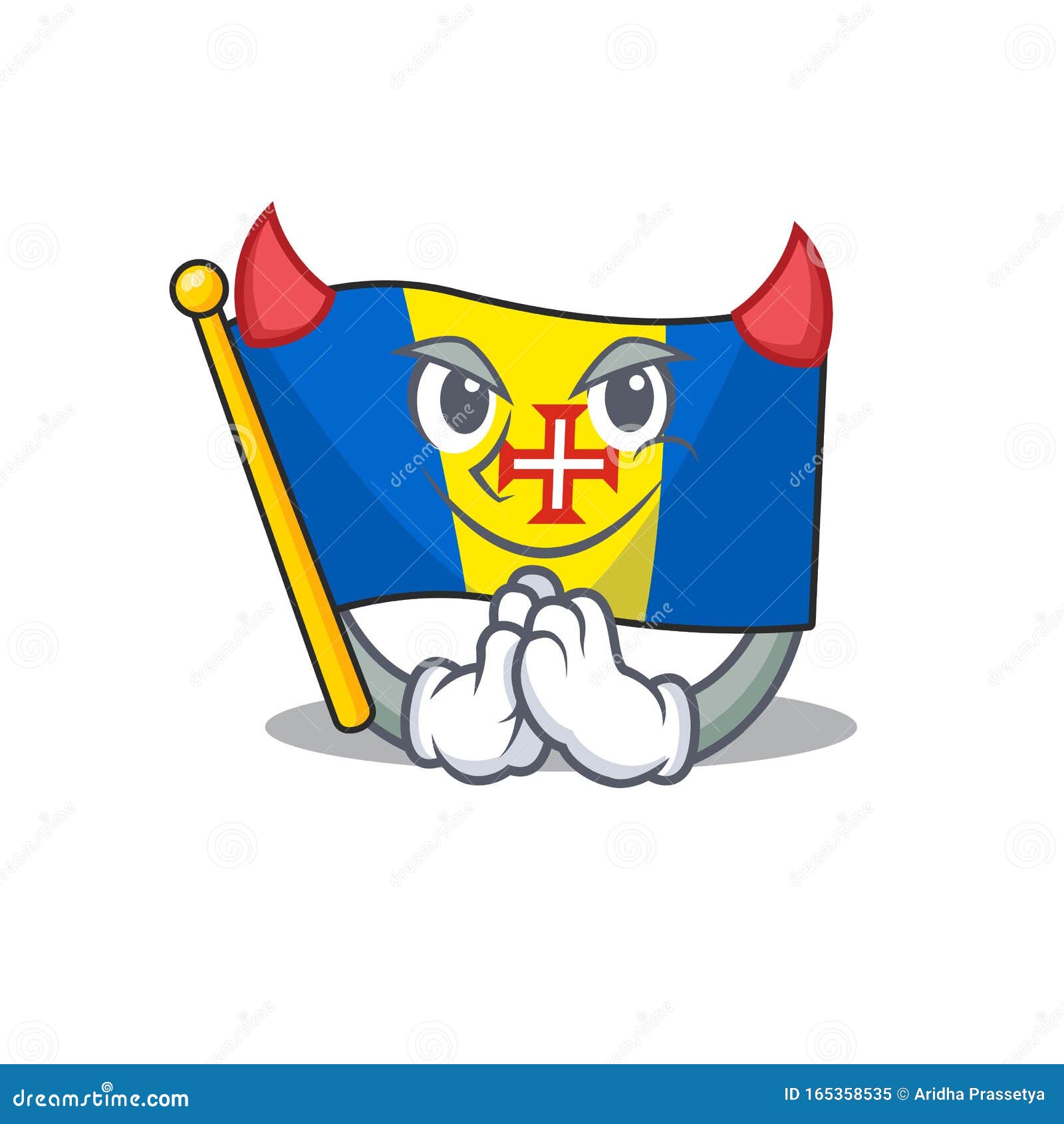 Cartoon Character of Flag Madeira on a Devil Gesture Design Stock ...