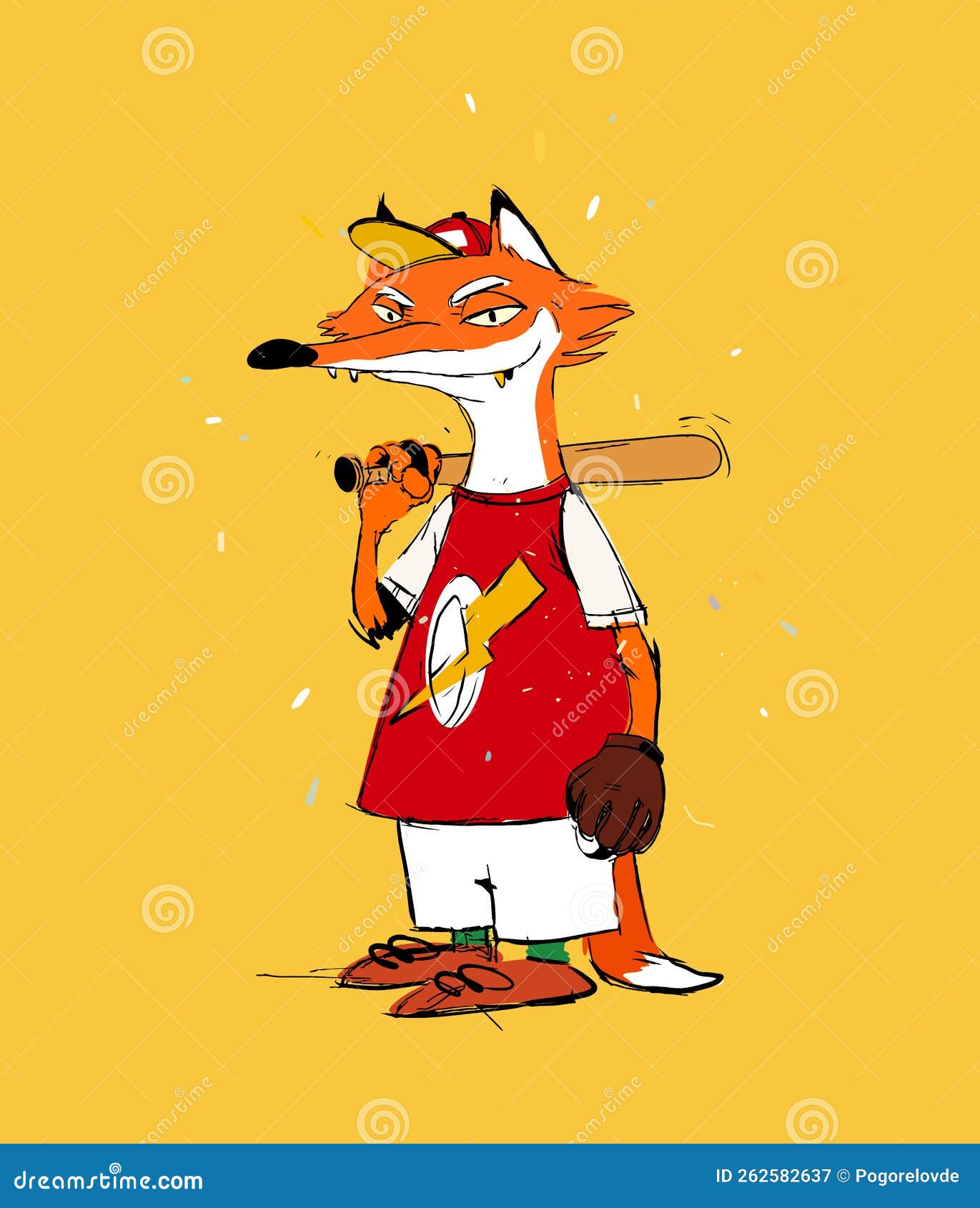 Cartoon Character Fox, a Baseball Player Stock Illustration ...