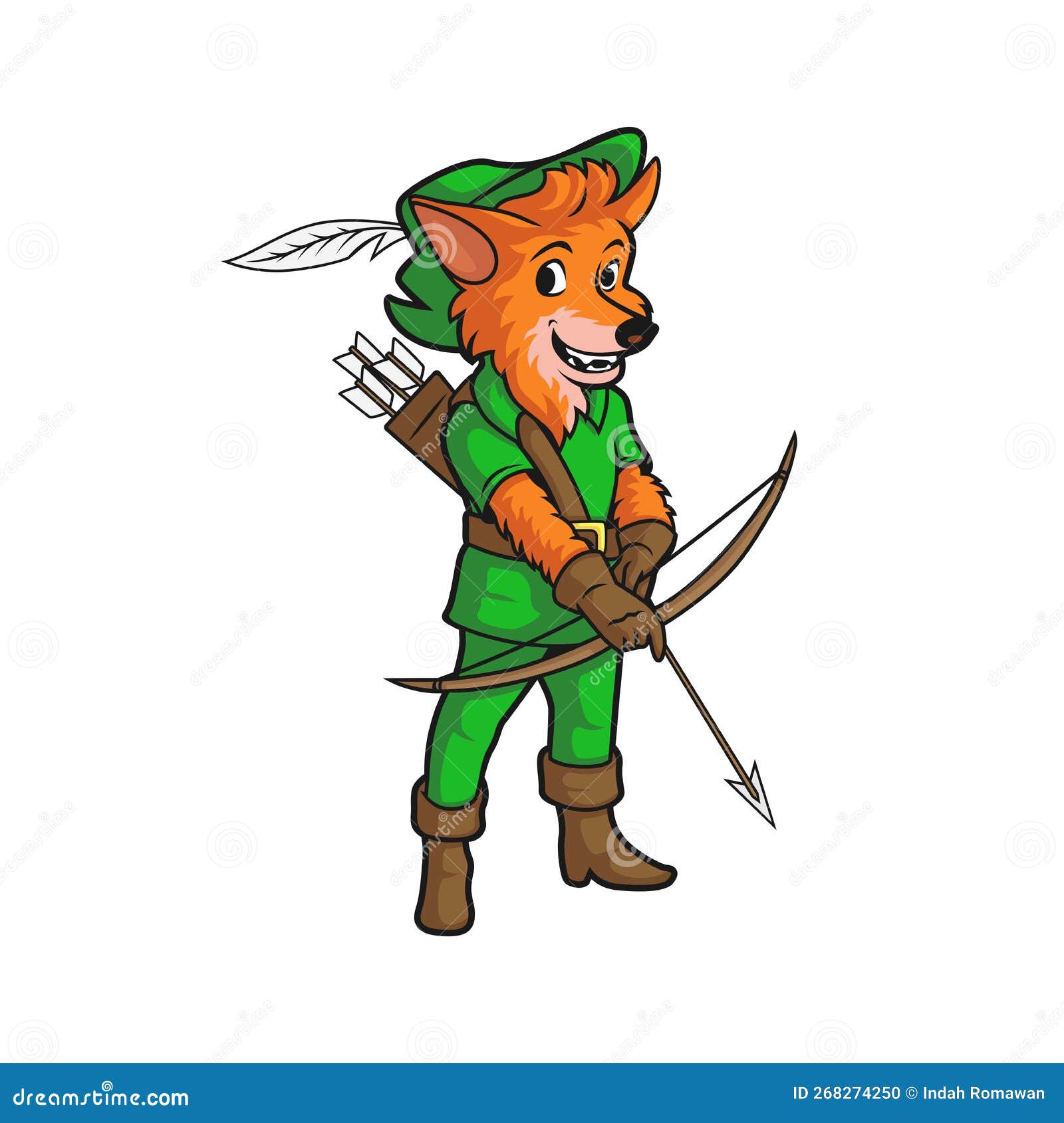 A Cartoon Character Fox Dressed As an Archer with Hat and Bow and Arrow ...