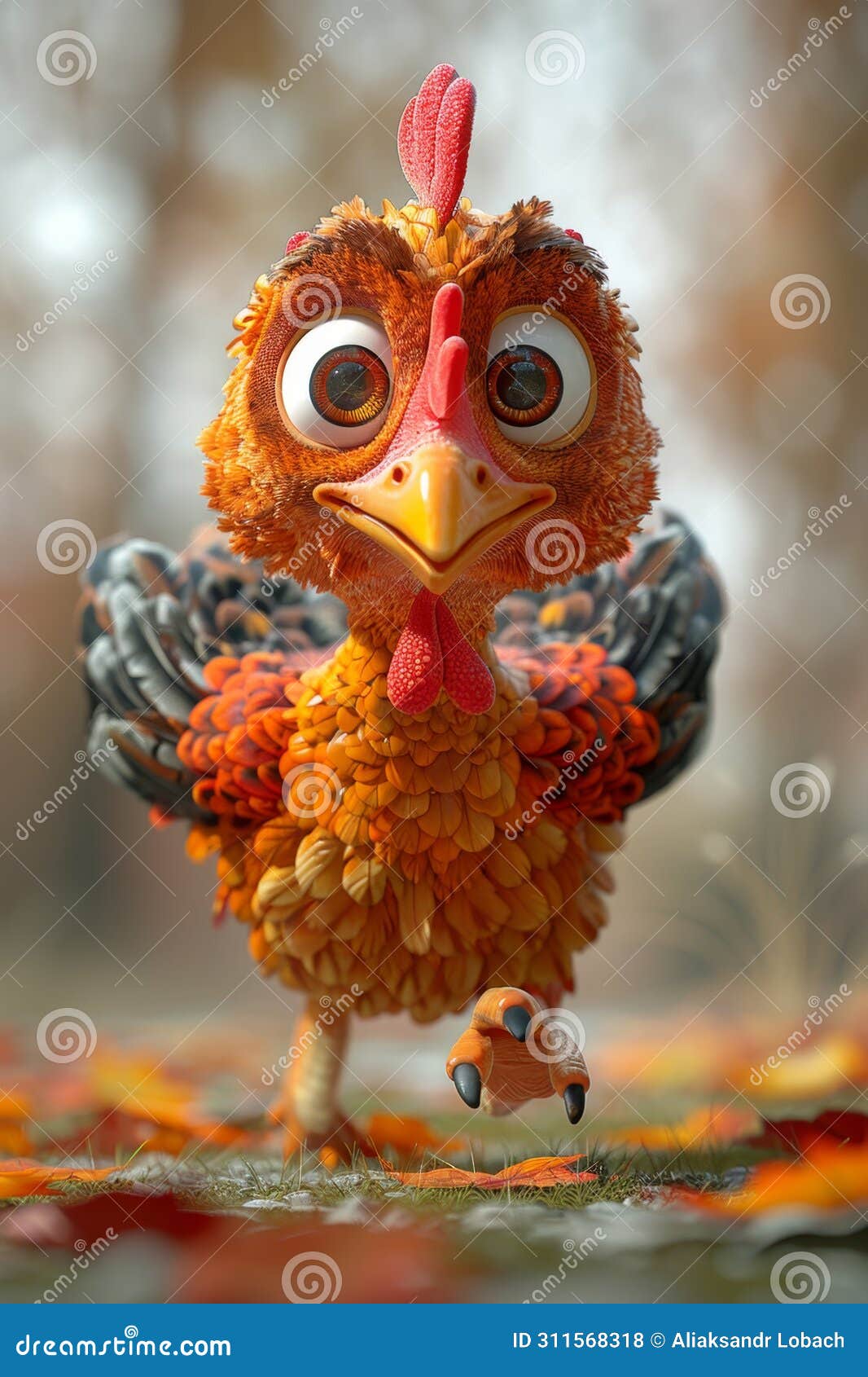 A Cartoon Character of a Funny Chicken. 3d Illustration Stock ...