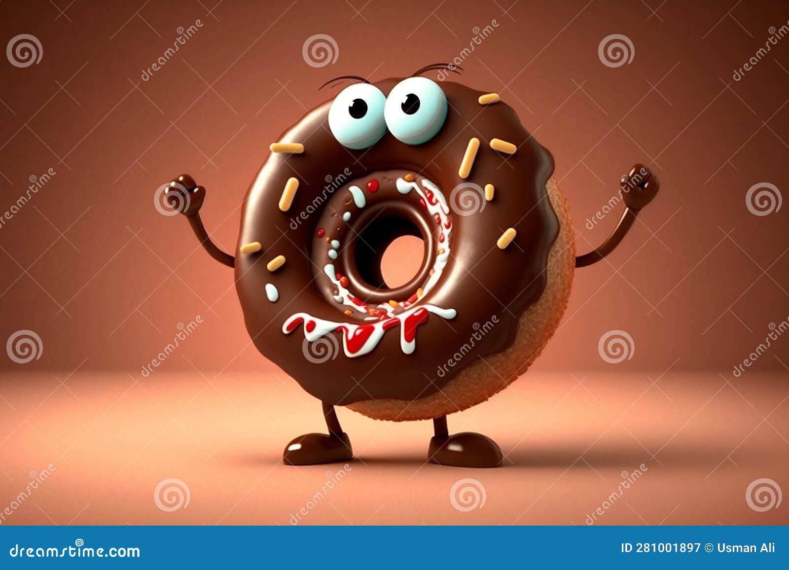 Cartoon Character of a Funny Chocolate Donut. AI Stock Illustration ...