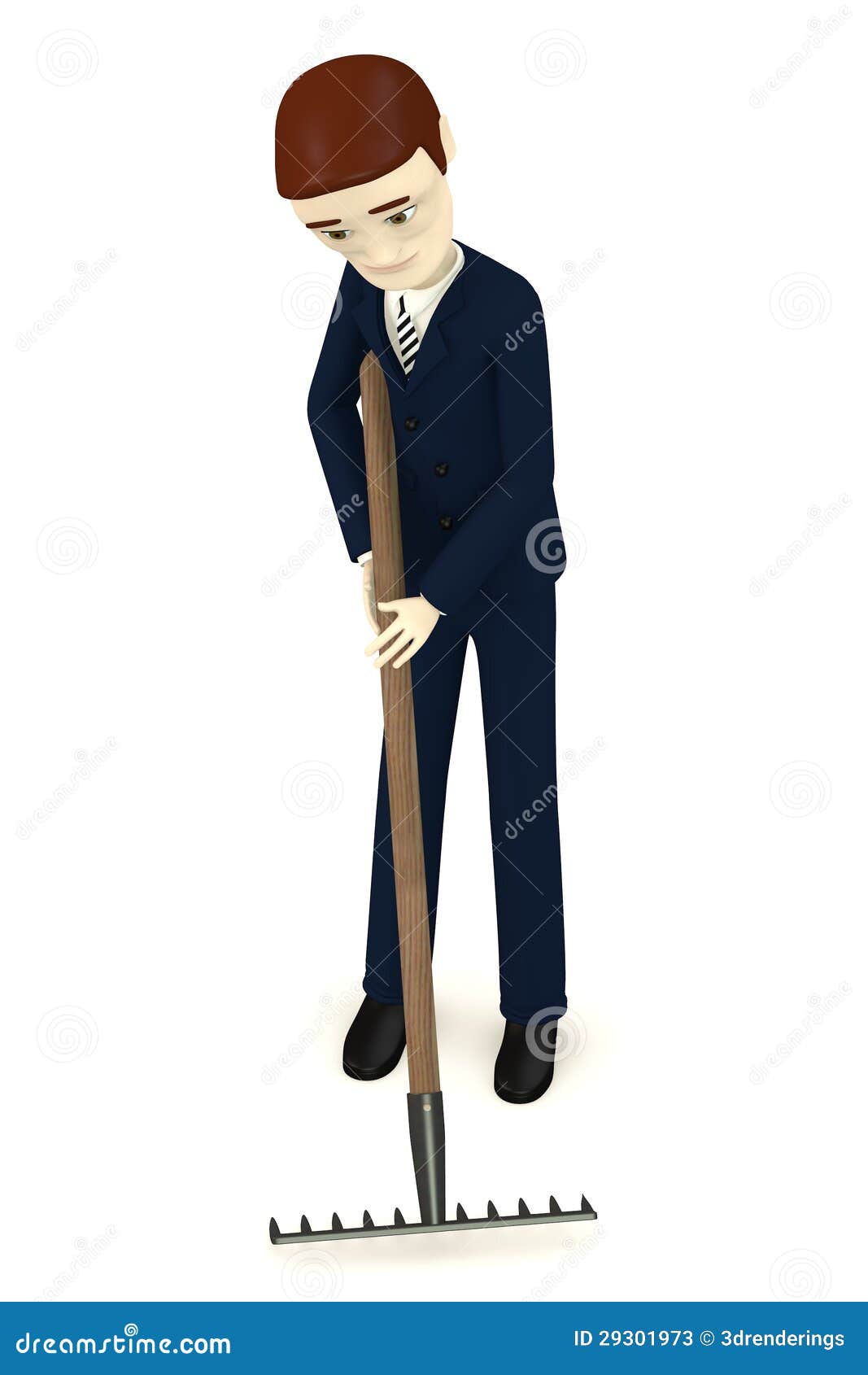 Cartoon Character Gardening with Rake Stock Illustration - Illustration ...