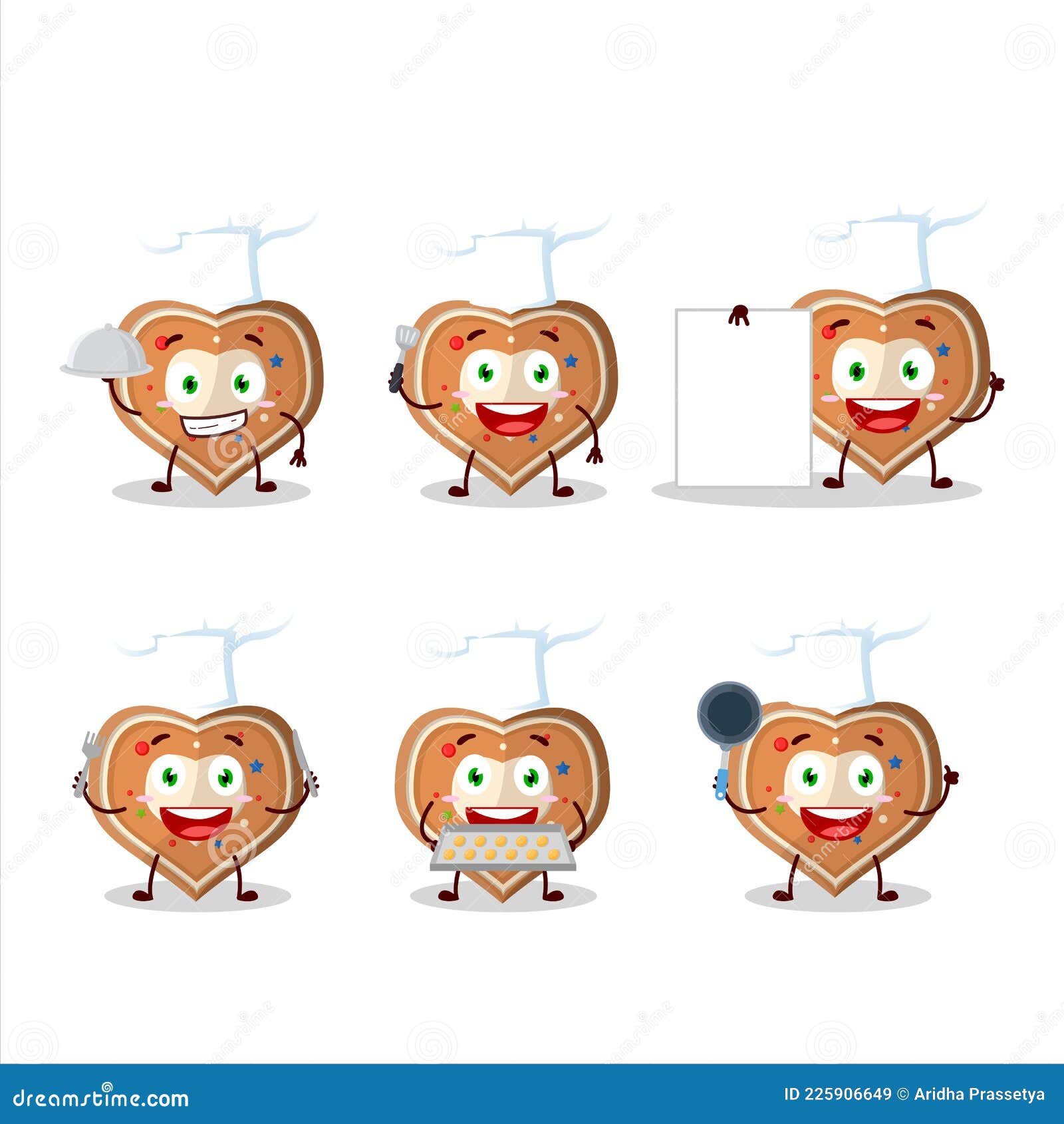Cartoon Character of Gingerbread Heart with Various Chef Emoticons ...