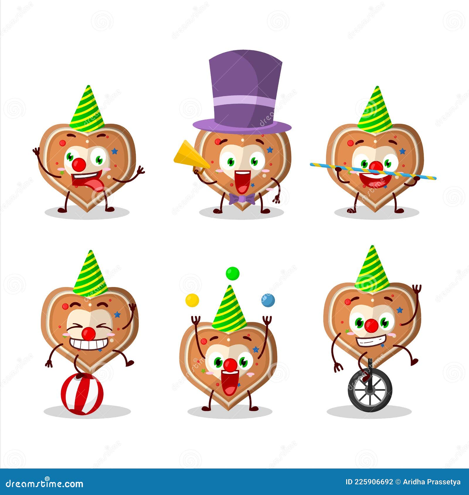 Cartoon Character of Gingerbread Heart with Various Circus Shows Stock ...