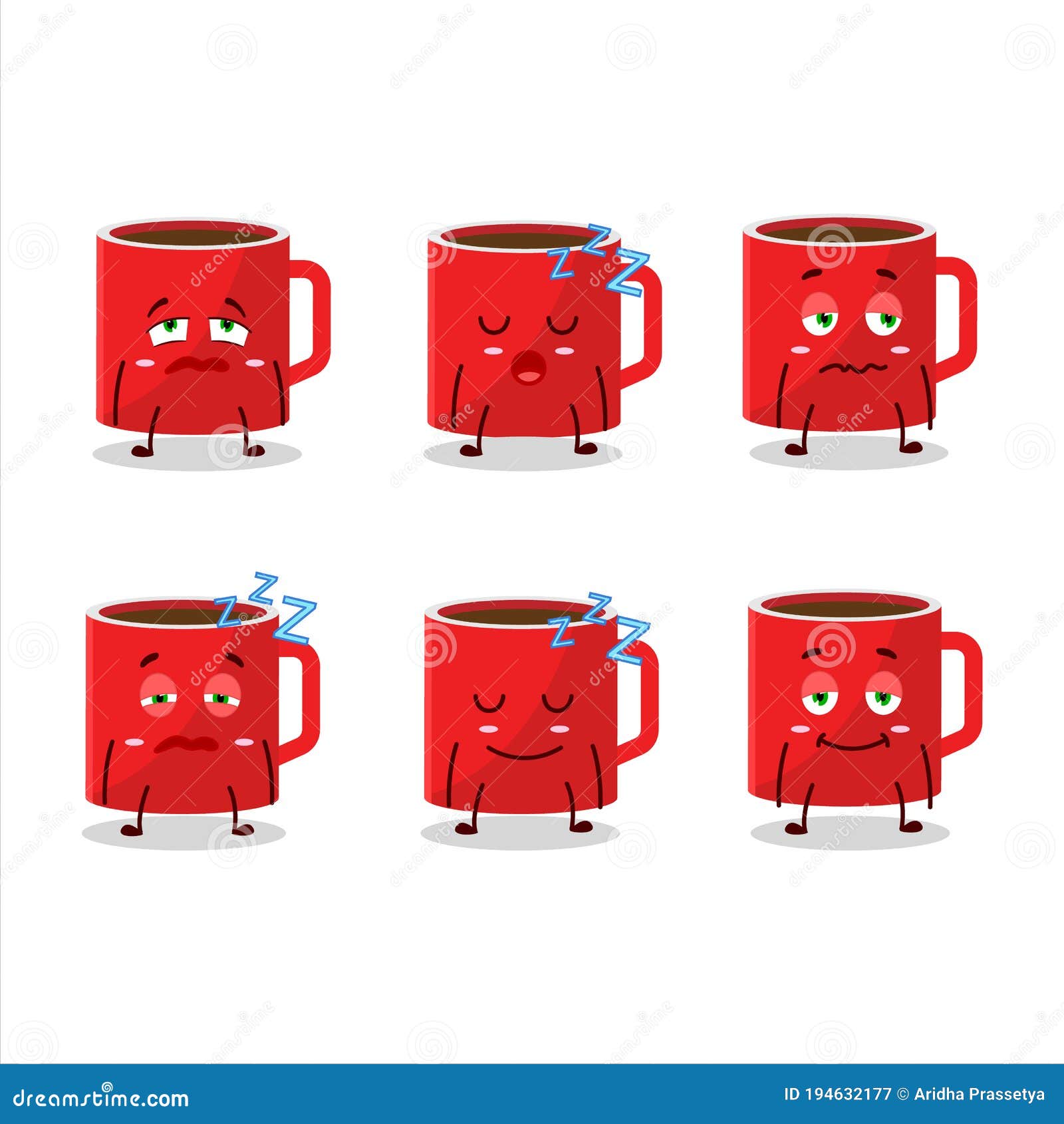 Cartoon Character of Glass of Coffee with Sleepy Expression Stock ...