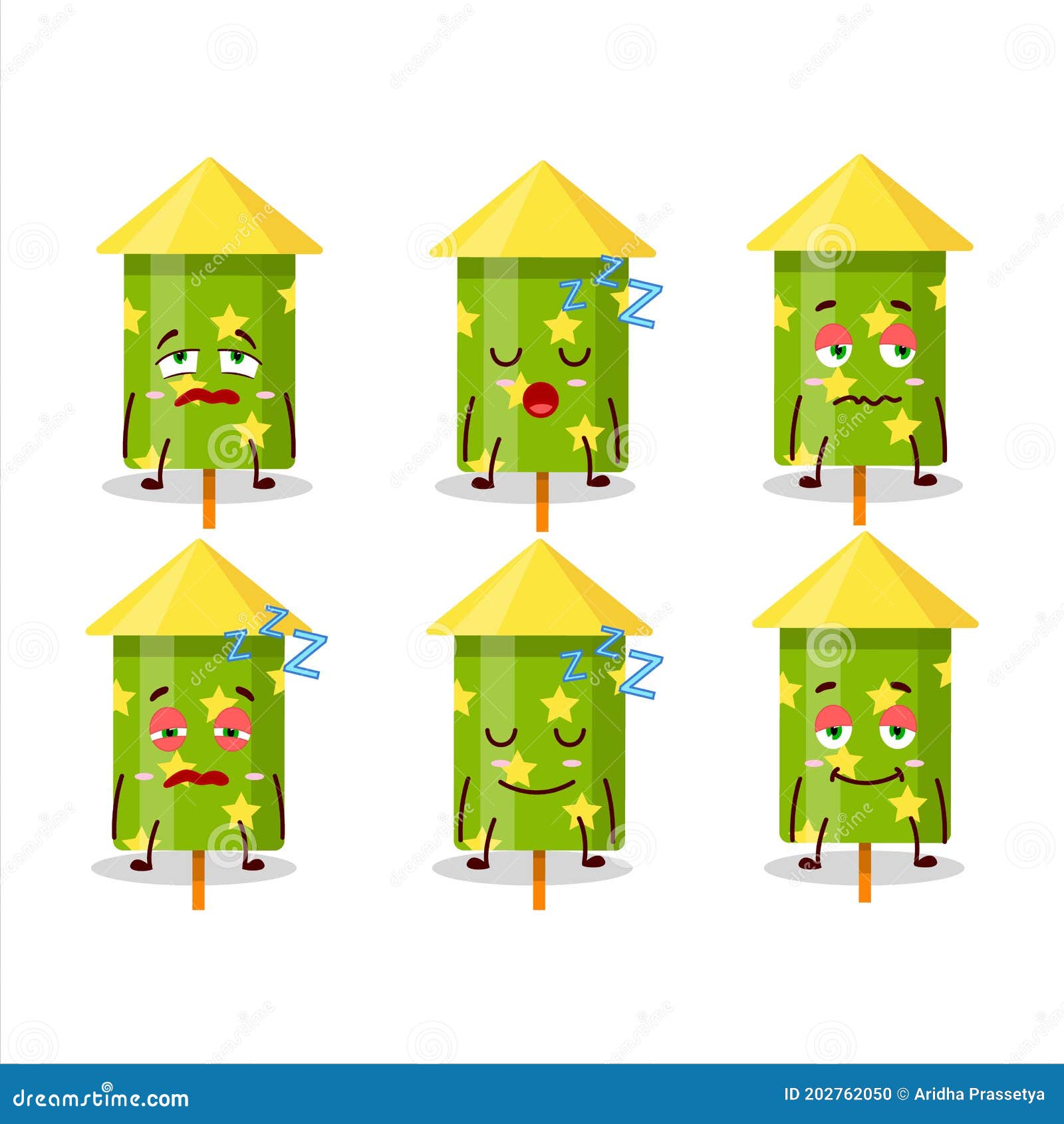 Cartoon Character of Green Firecracker with Sleepy Expression Stock ...