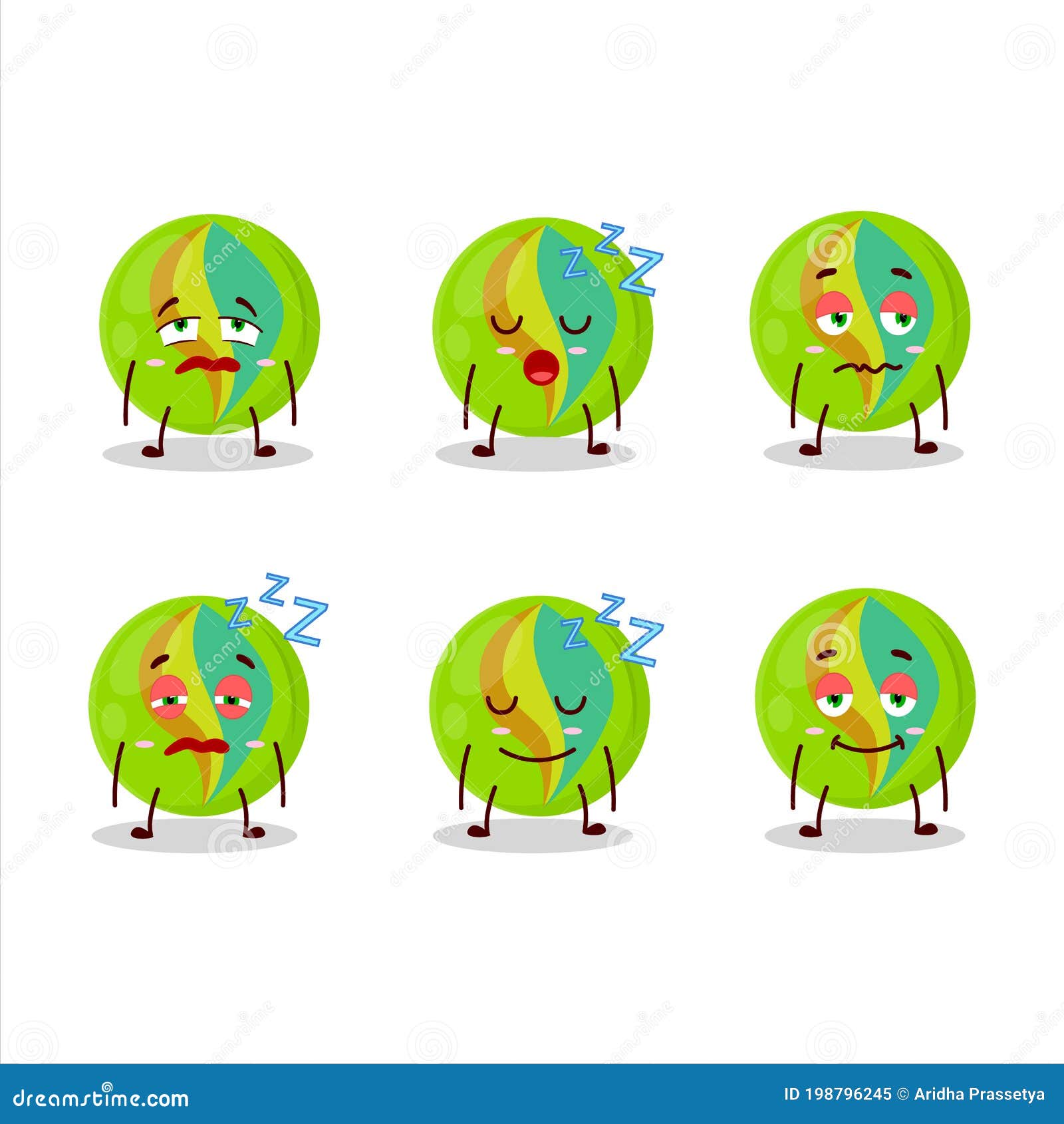 Cartoon Character of Green Marbles with Sleepy Expression Stock Vector ...