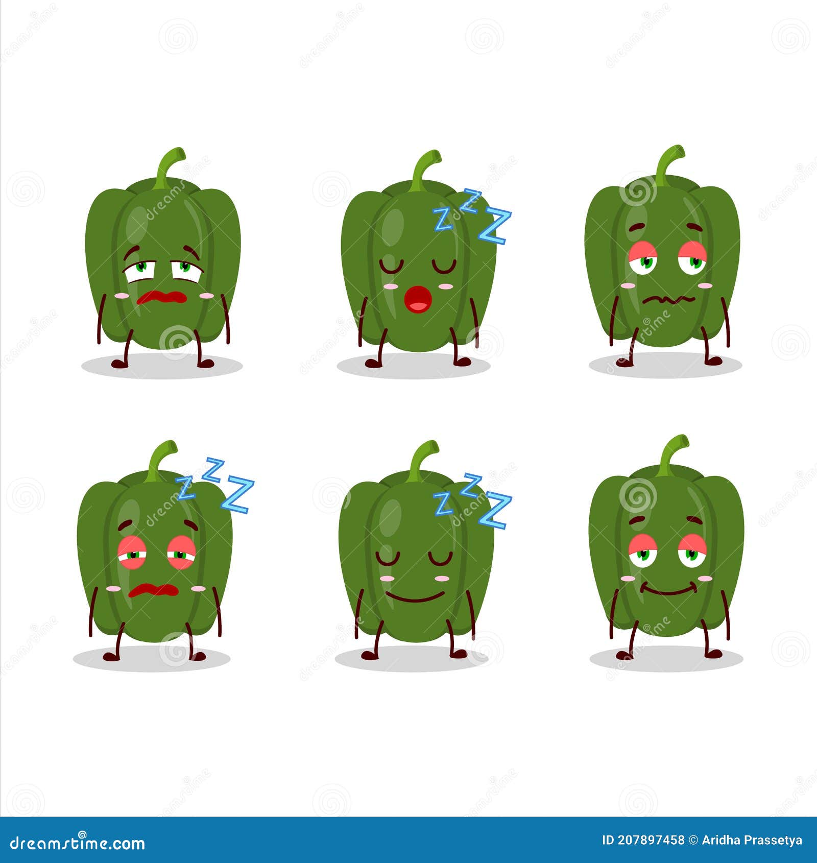 Cartoon Character of Green Pepper with Sleepy Expression Stock Vector ...