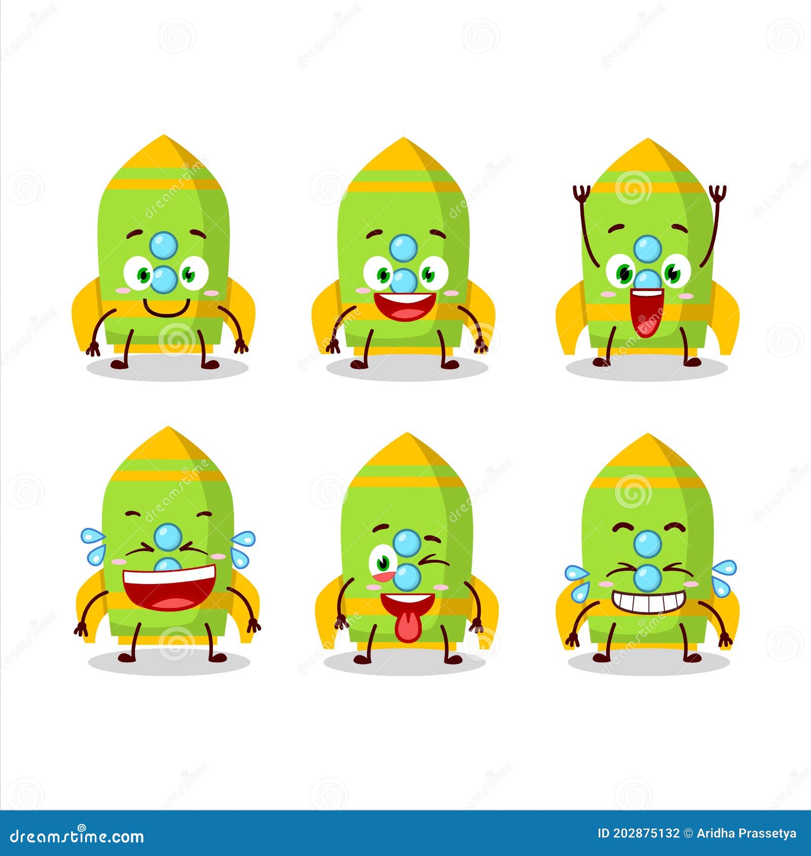 Cartoon Character of Green Rocket Firecracker with Smile Expression ...