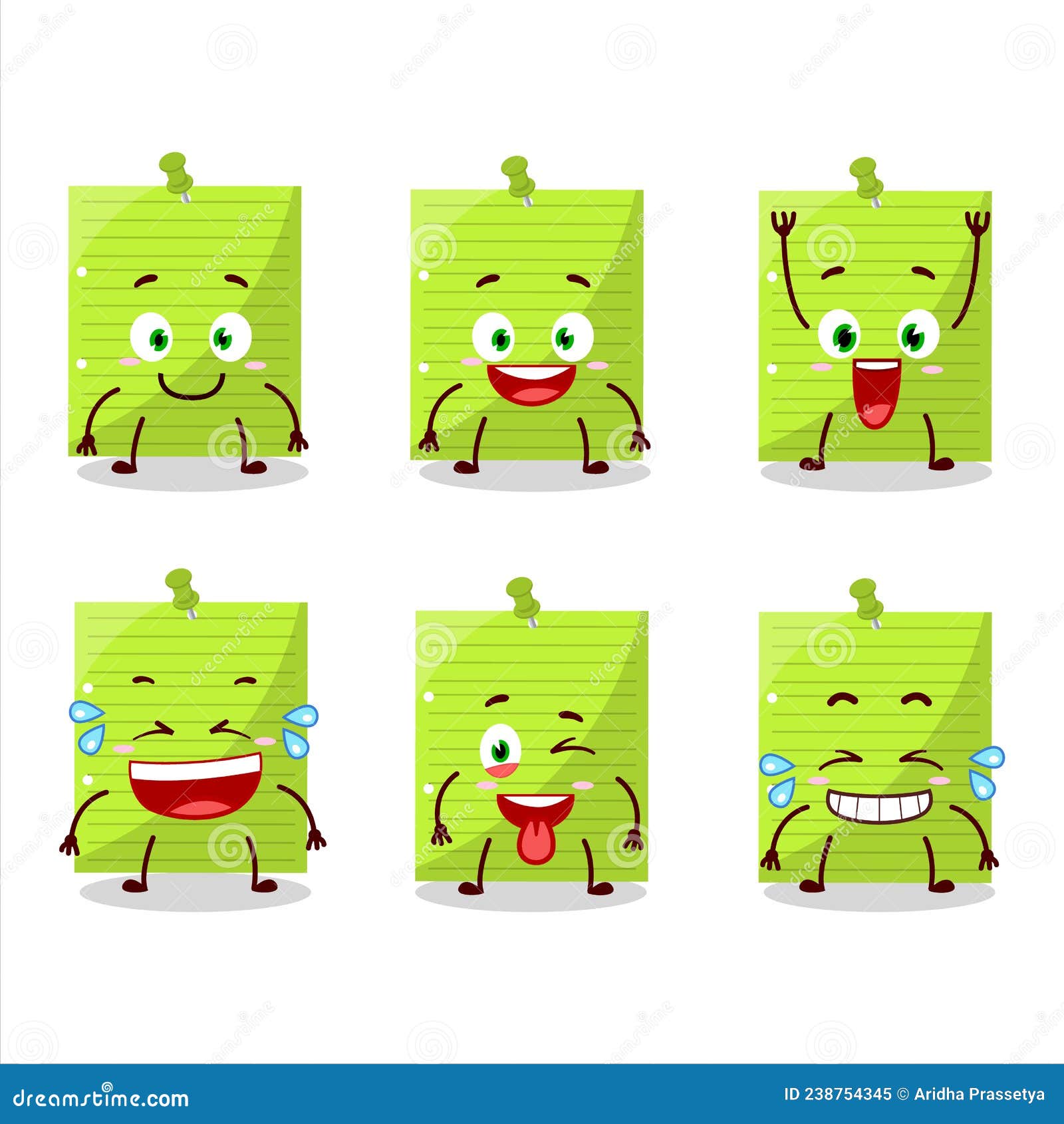 Cartoon Character of Green Sticky Notes with Smile Expression Stock ...
