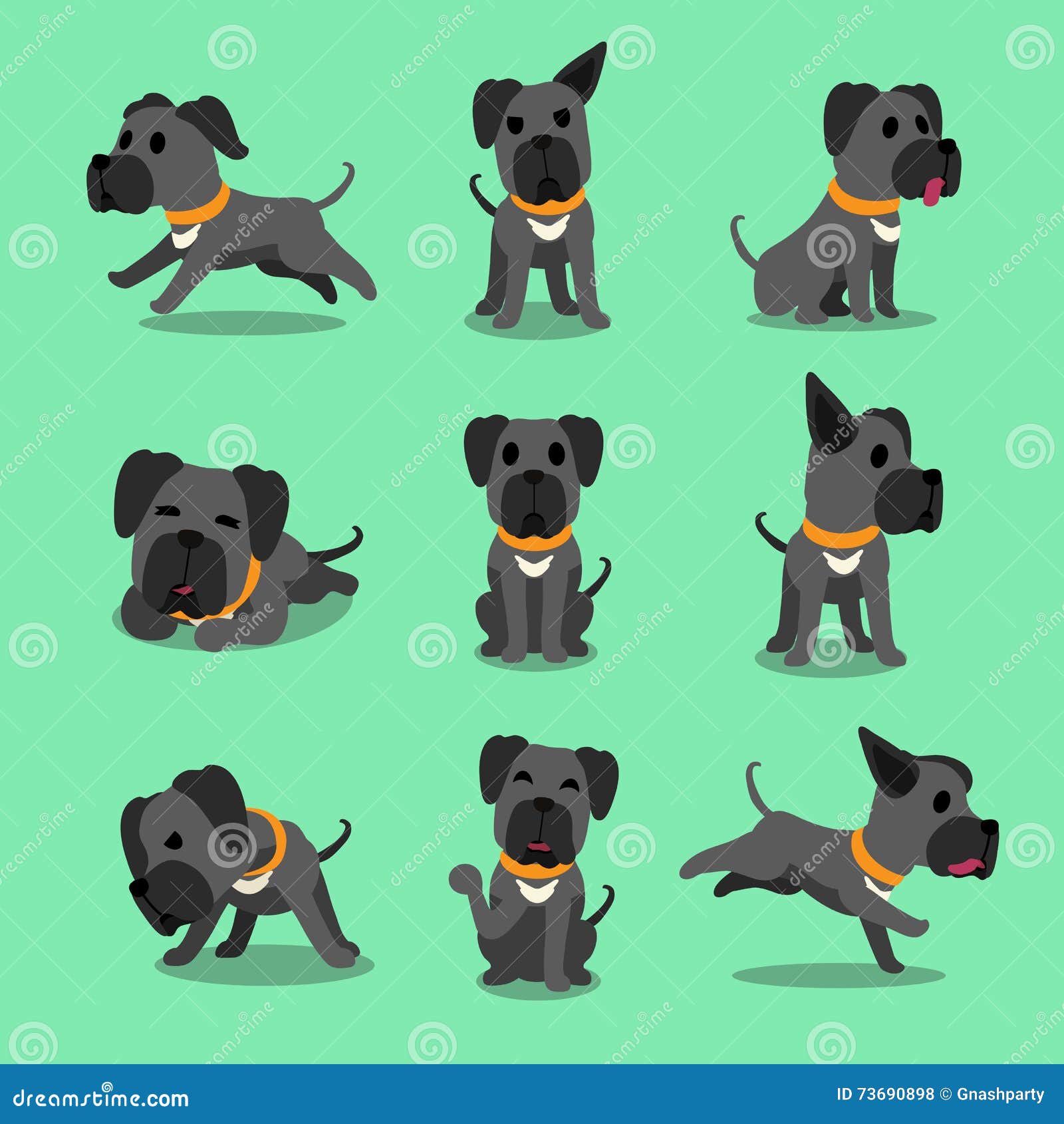 Cartoon Character Grey Great Dane Dog Poses Stock Vector - Illustration ...