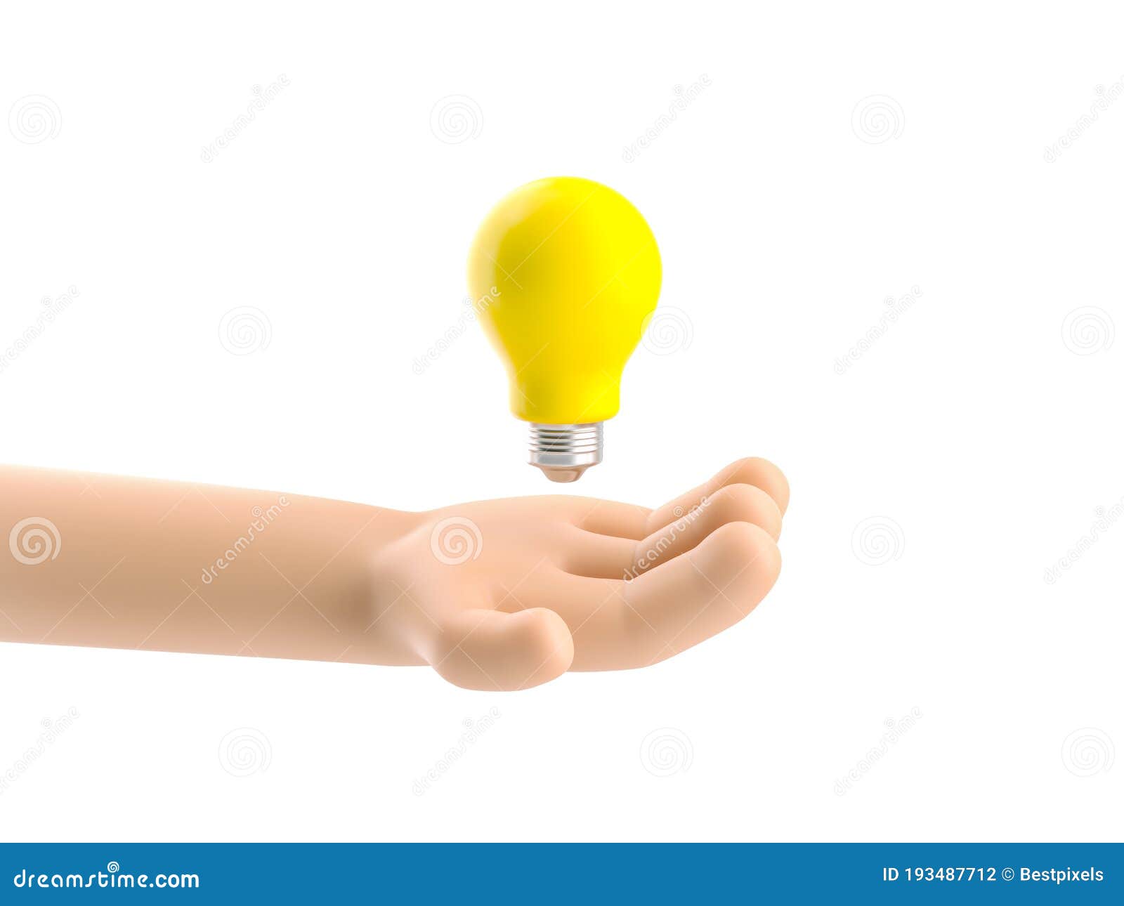 3d Illustration. Cartoon Character Hand Holding a Bulb. Stock ...