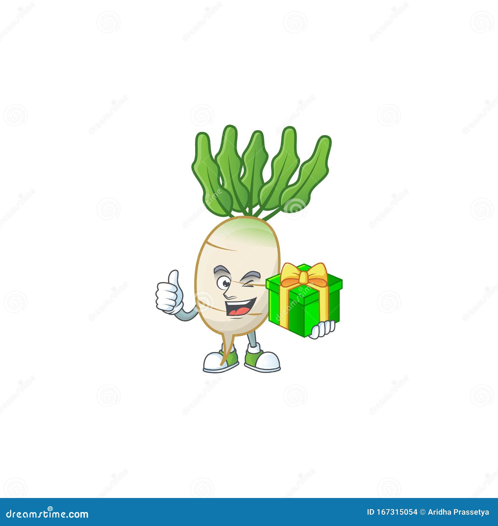 Cartoon Character of Happy Daikon with Gift Box Stock Vector ...