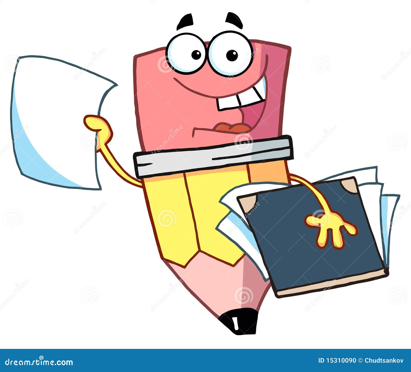 Cartoon Character Happy Pencil with Folder Stock Vector - Illustration ...