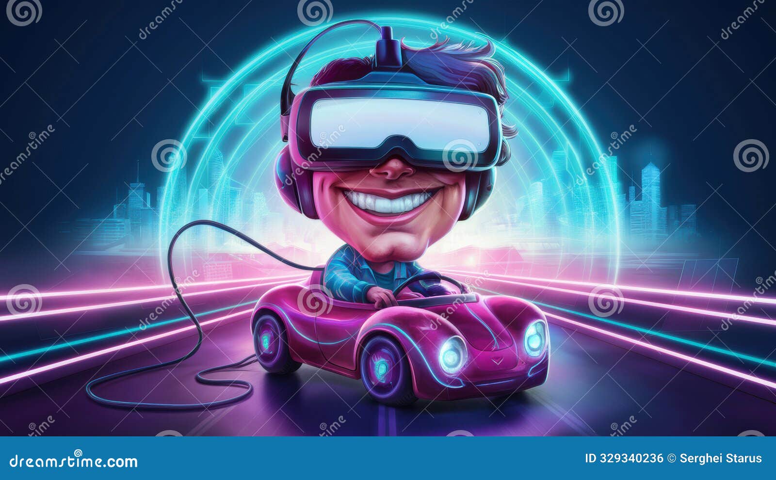 A Cartoon Character with a Headset on Driving in Virtual Reality, AI ...