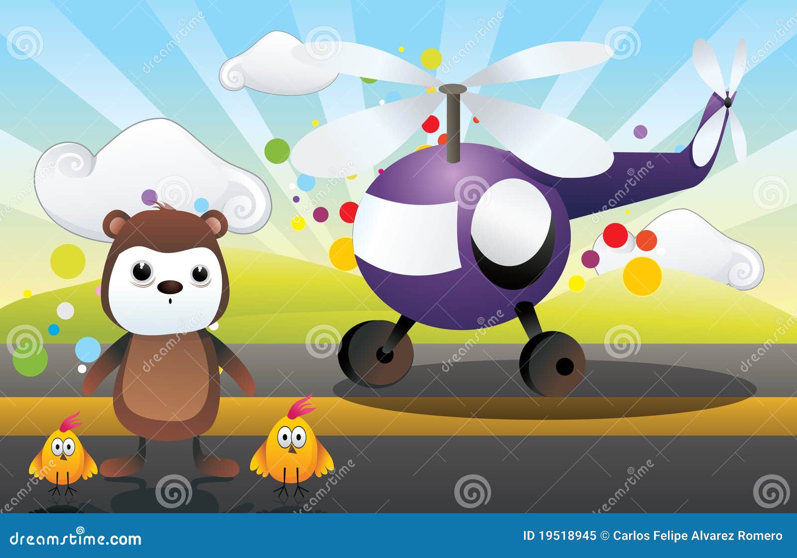 Cartoon Character and Helicopter Vector Stock Vector - Illustration of ...