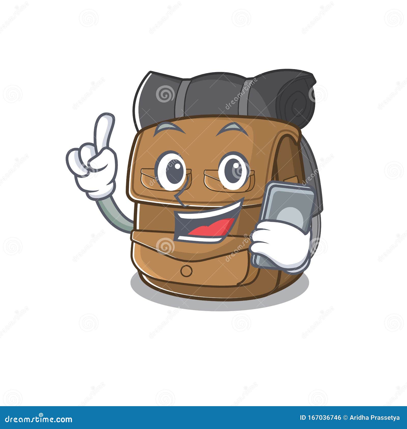 Cartoon Character of Hiking Backpack Scroll Speaking with Phone Stock ...