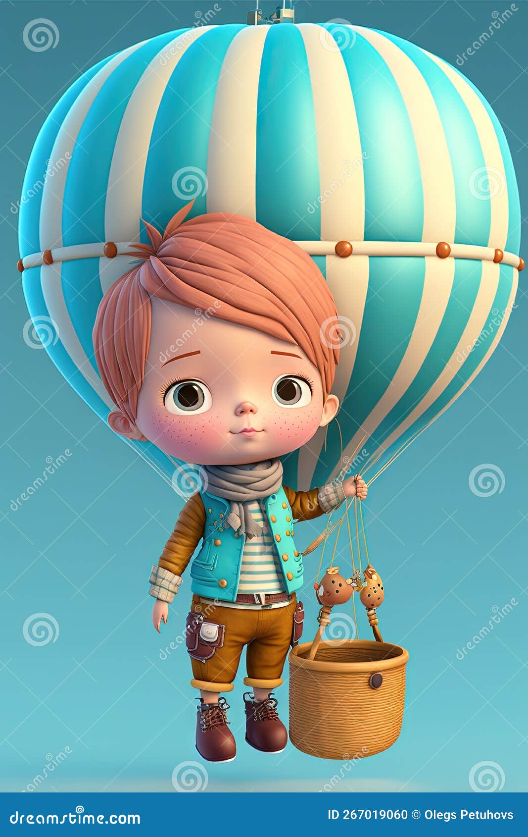 A Cartoon Character Holding a Basket and a Giraffe on a String Attached ...