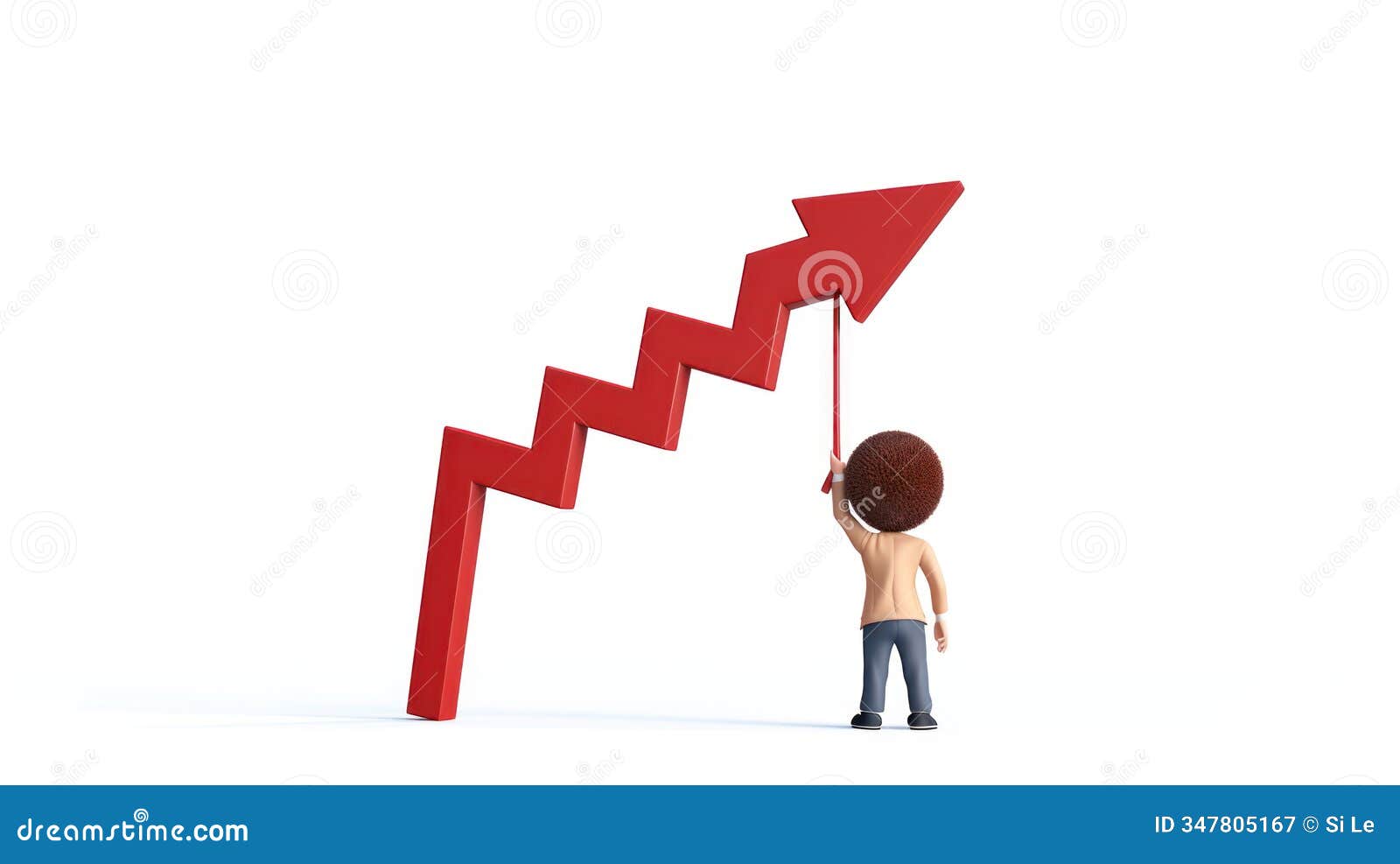 Cartoon Character Holding Large Red Arrow Pointing Down - Concept of ...