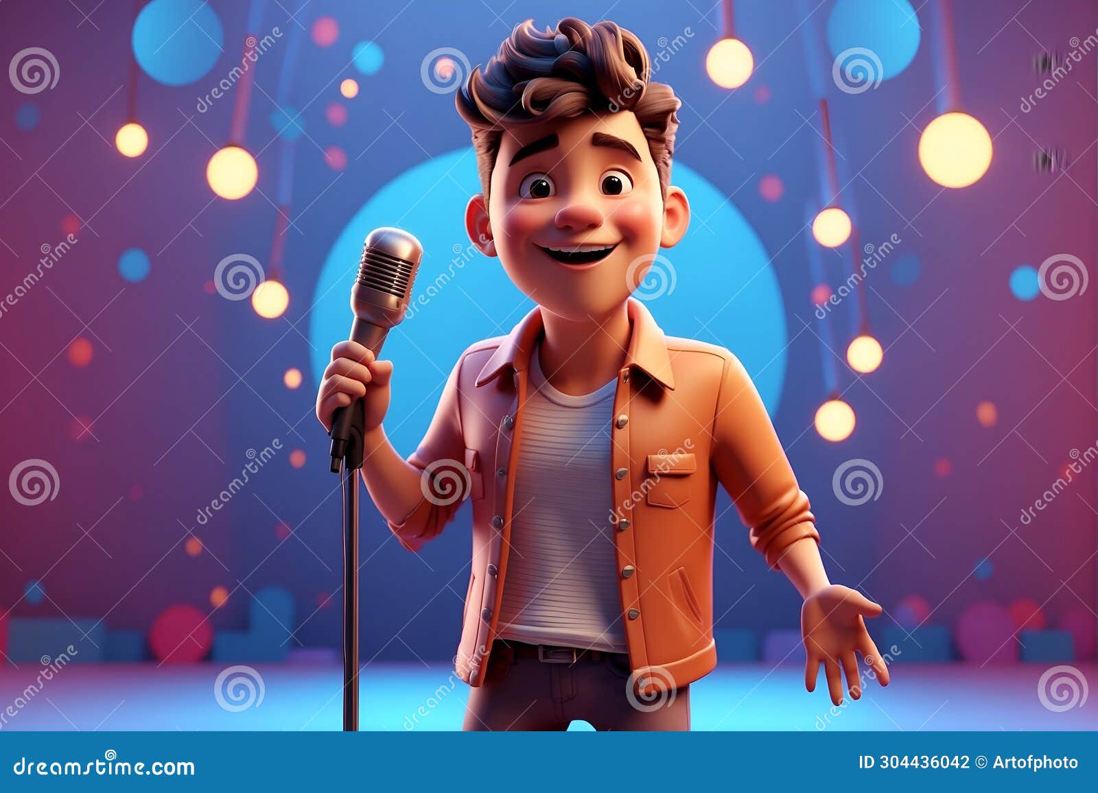 Cartoon Character Holding Microphone in Front of Stage. Generative AI ...