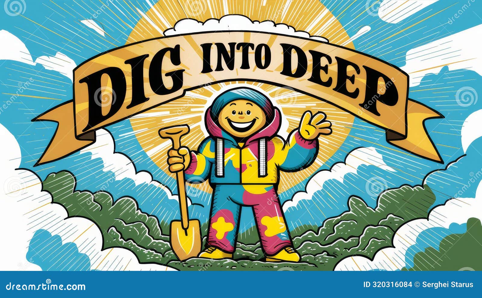 A Cartoon Character Holding a Shovel with the Words Dig into Deep, AI ...