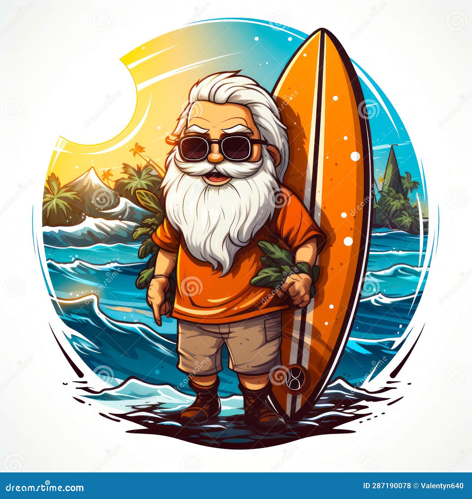 Cartoon Character Holding Surfboard in Front of the Ocean. Generative ...