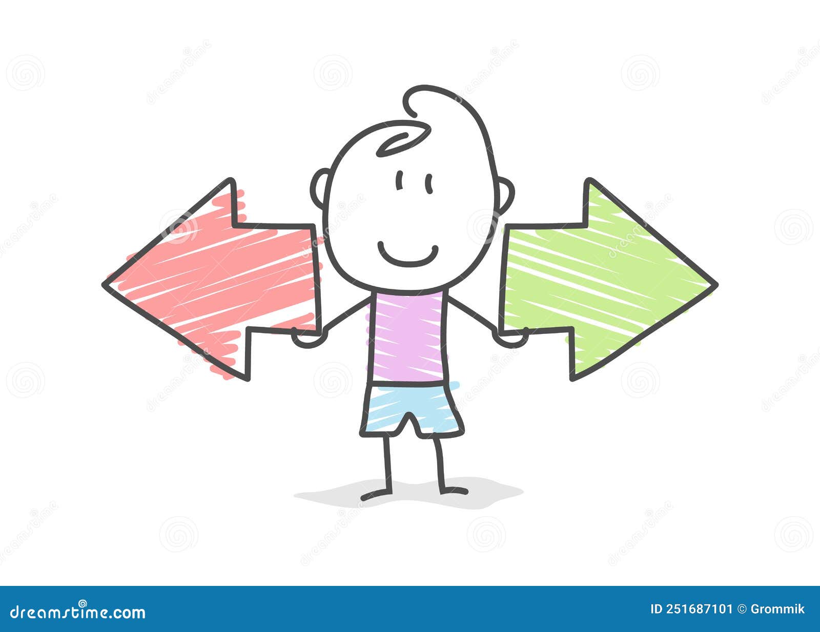 Cartoon Character Holds the Arrow To the Right and Left. an ...