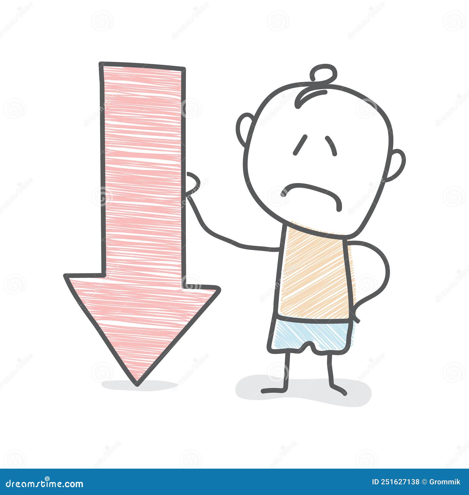 Cartoon Character Holds a Down Arrow. an Illustration for Visualizing ...