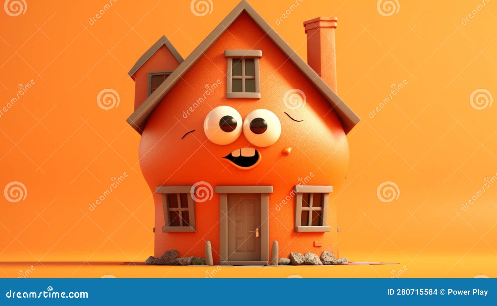 Cartoon Character of a House on a Orange Background Generative Ai Stock ...
