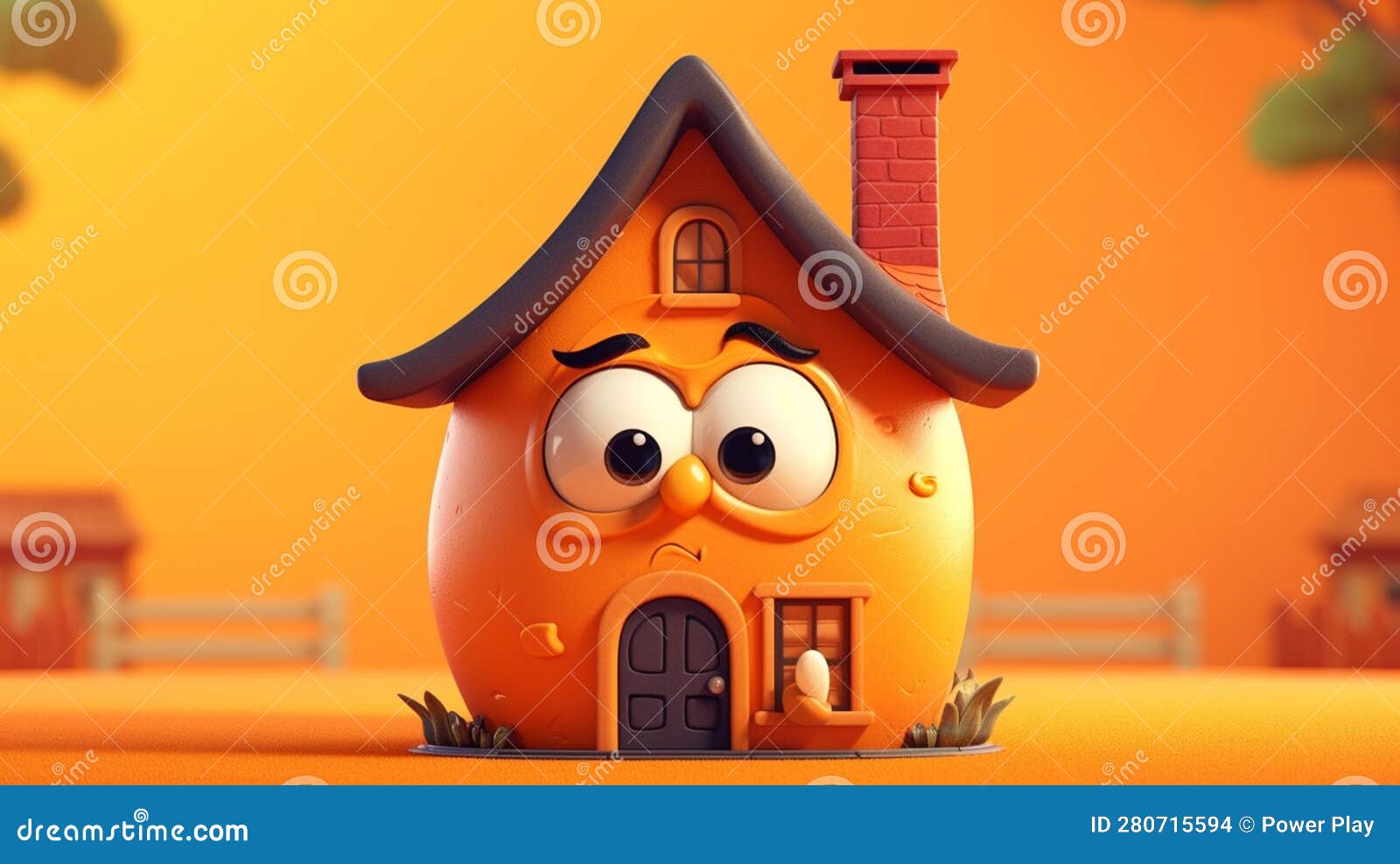Cartoon Character of a House on a Orange Background Generative Ai Stock ...
