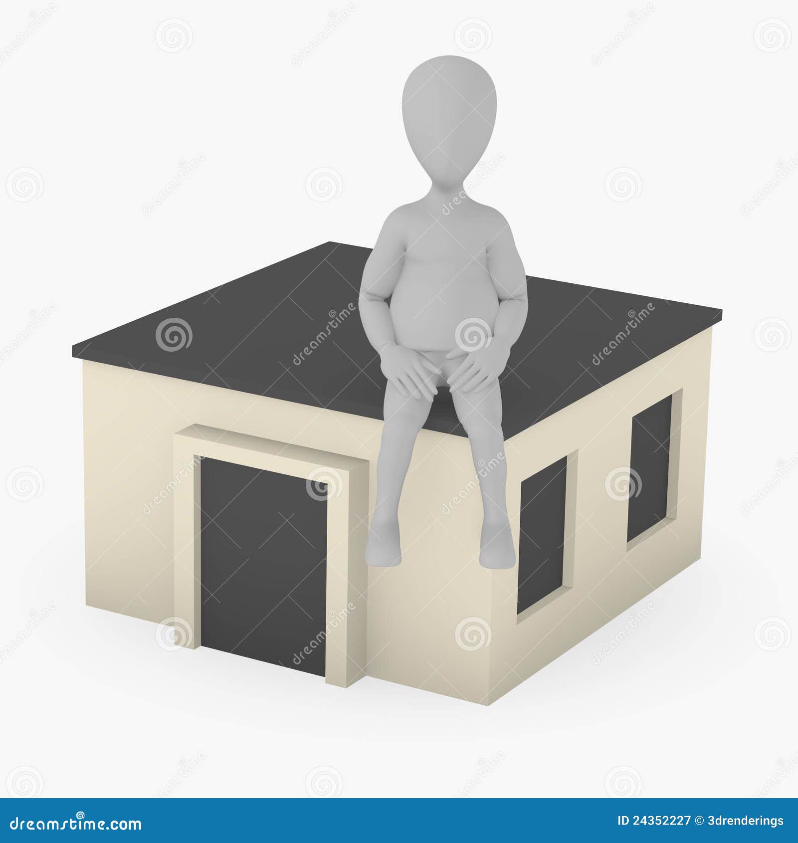 Cartoon Character with House - Sitting on Stock Illustration ...