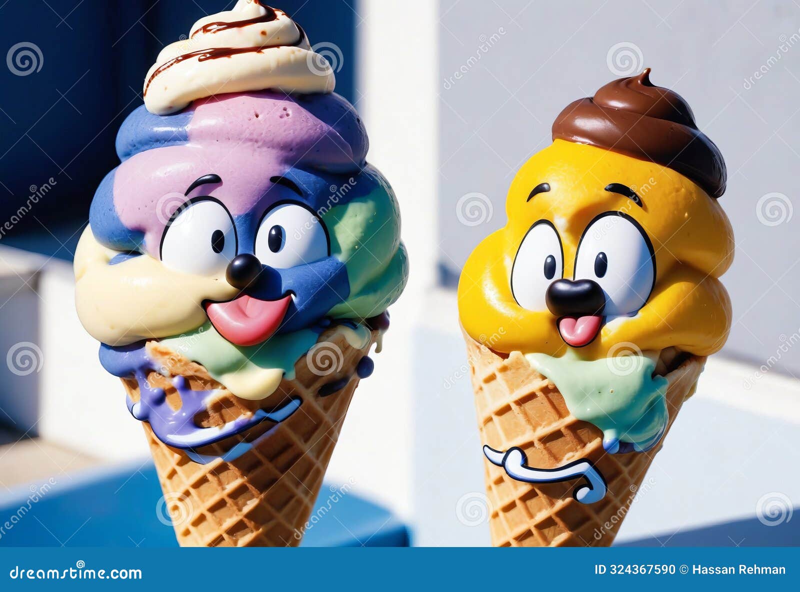 Cartoon Character Ice Cream in Cone Stock Illustration - Illustration ...