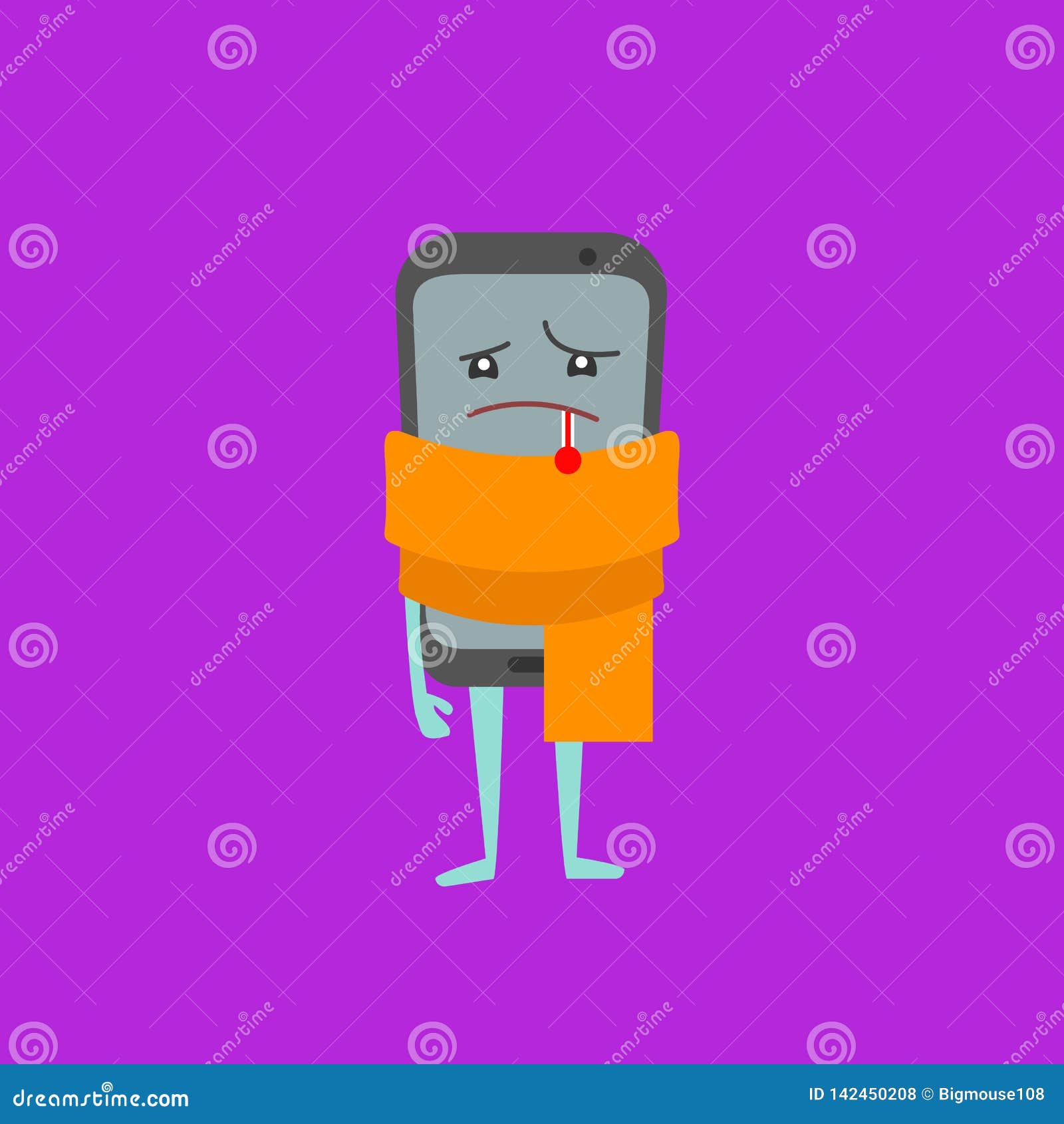 Cartoon Character Illness Smartphone Mobile Phone. Vector Stock Vector ...