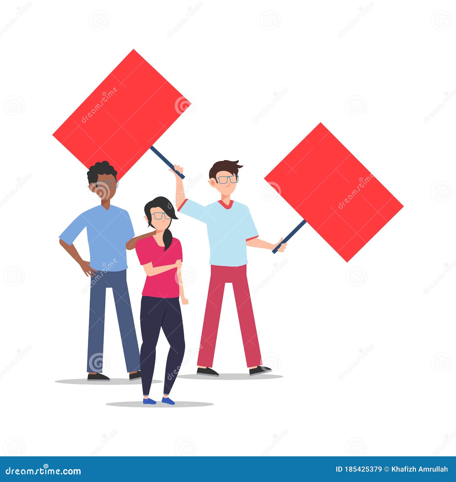 Cartoon Character Illustration Of Young Group Holding Blank Placard