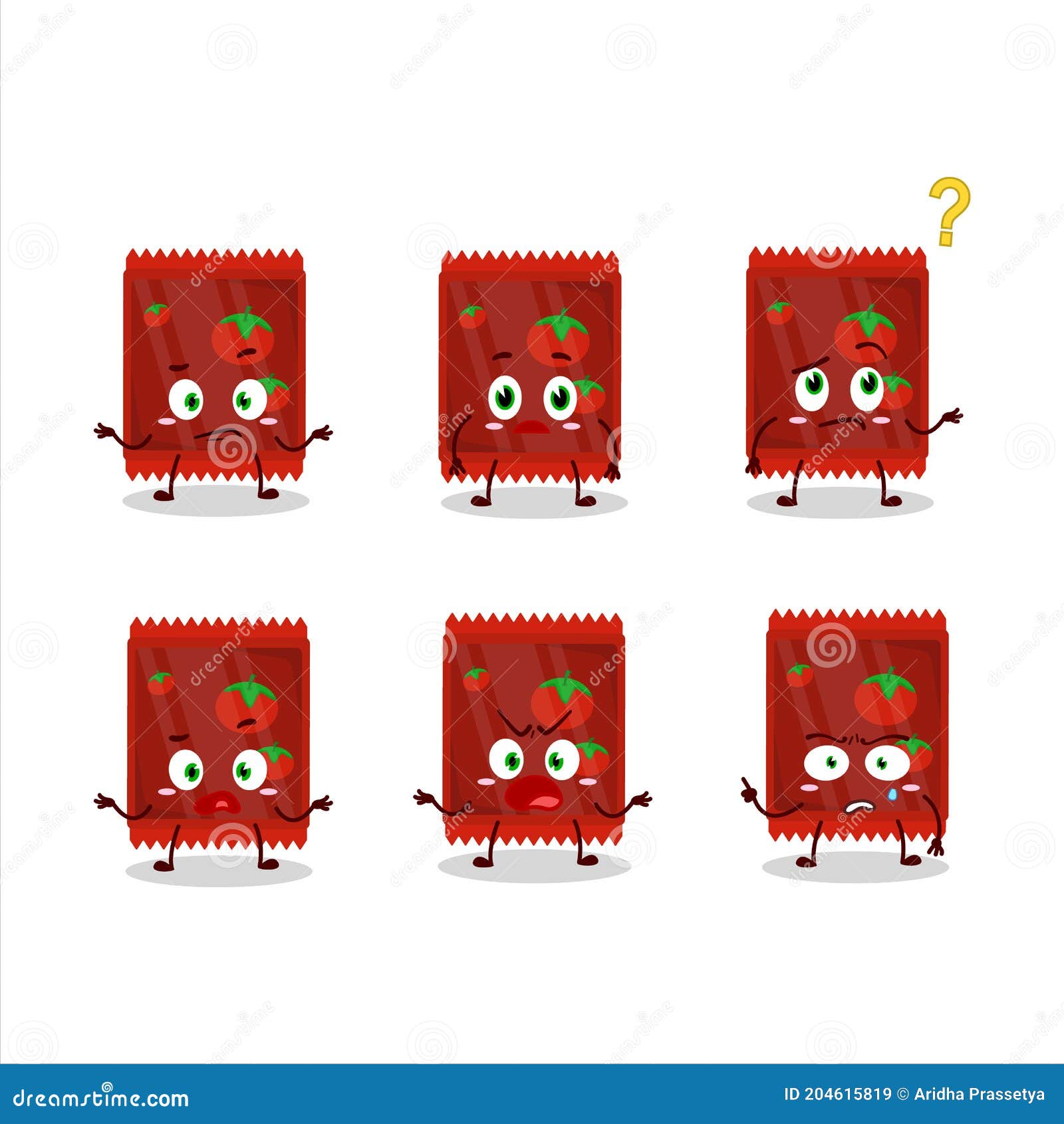 Ketchup Sachet Cartoon Character With Sad Expression Vector ...