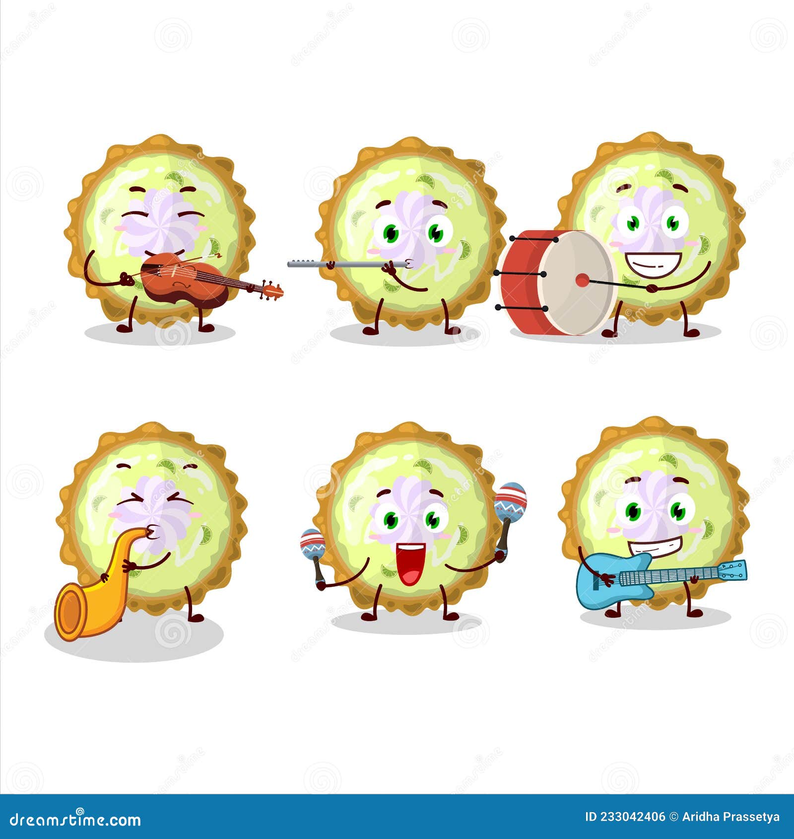 Cartoon Character of Key Lime Pie Playing Some Musical Instruments ...